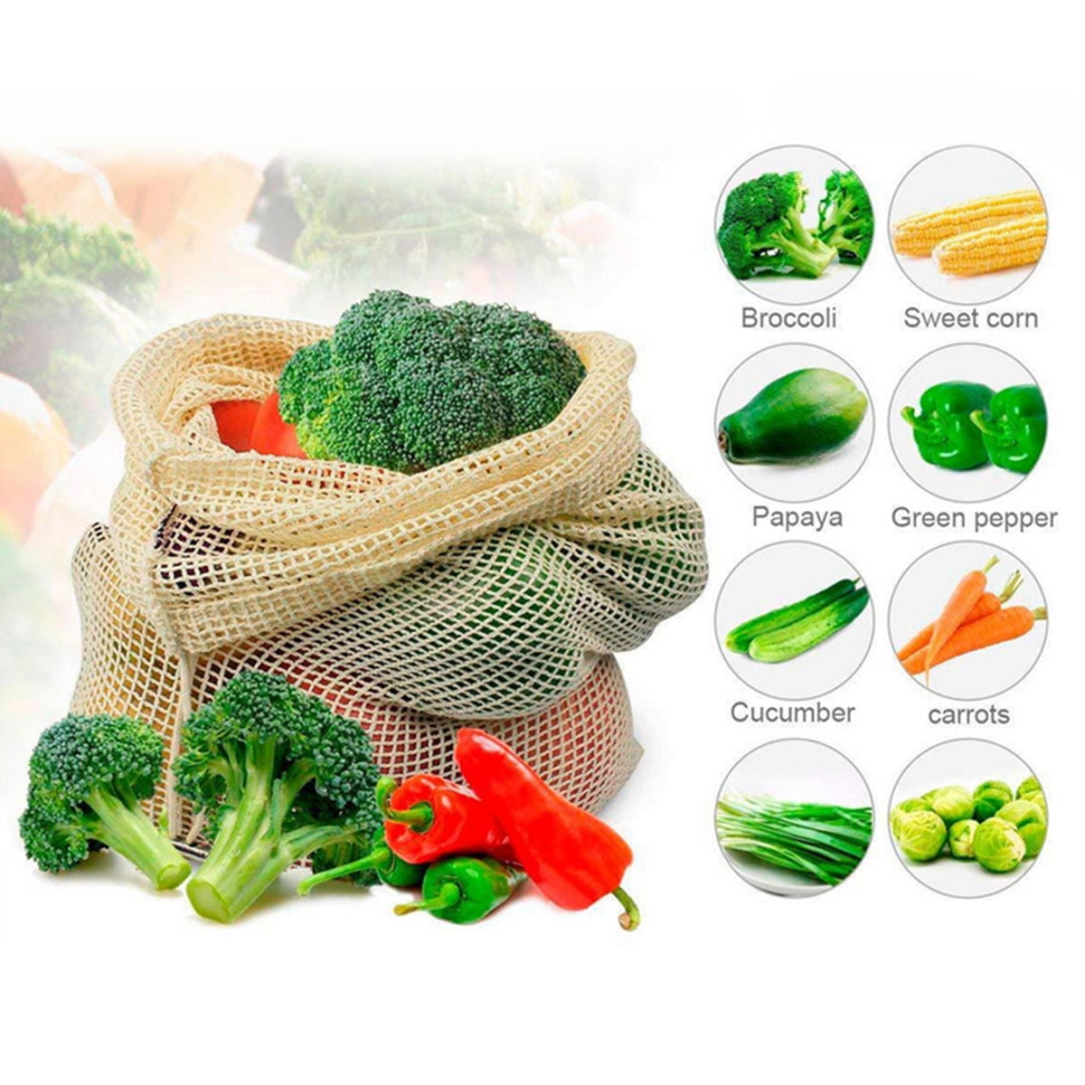 HEMOTON Food Storage Pouch Drawstring Bag Muslin Grocery Green Bags ...