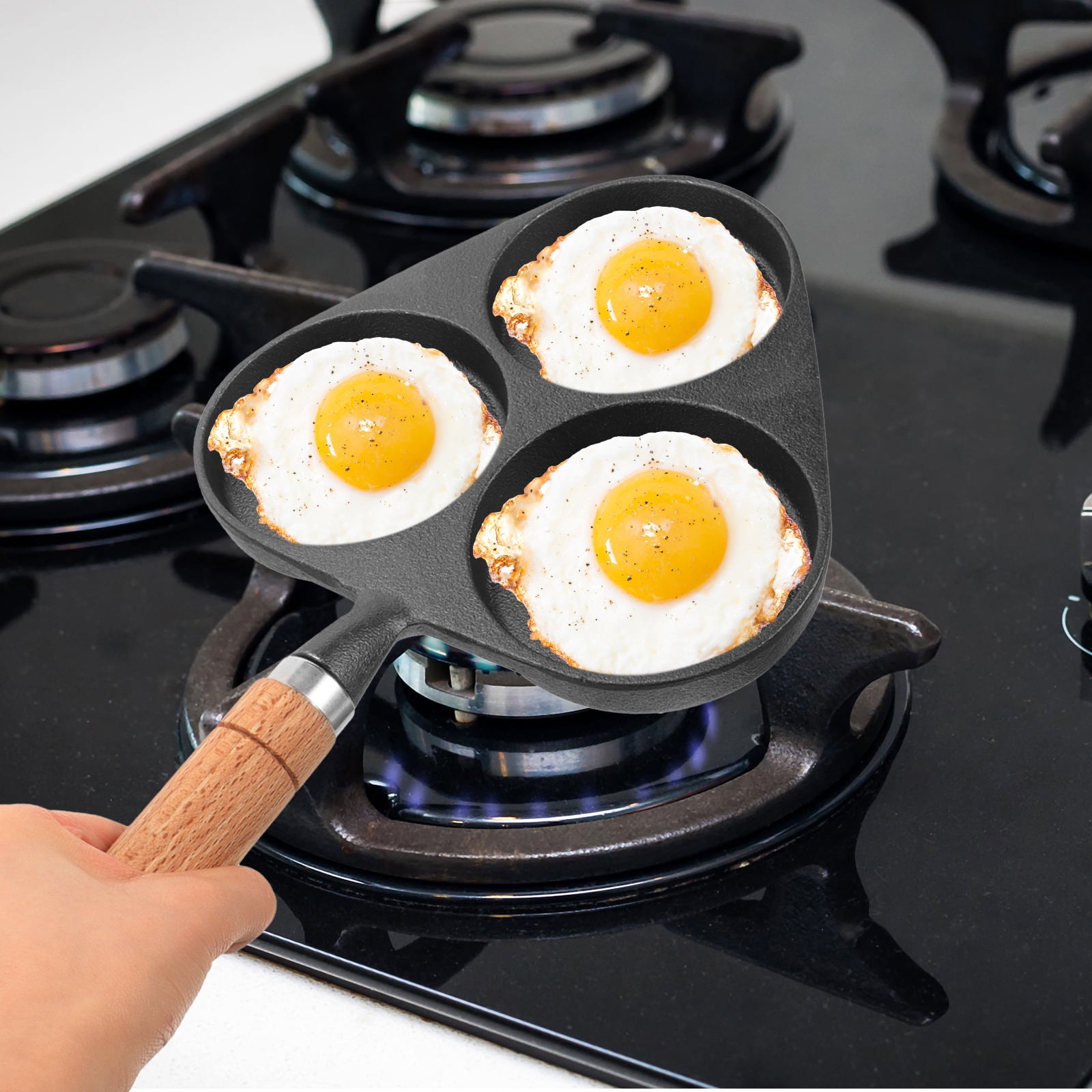 HEMOTON Fried Egg Molds Cast Iron Cookware Griddle Pan Frying Stainless ...