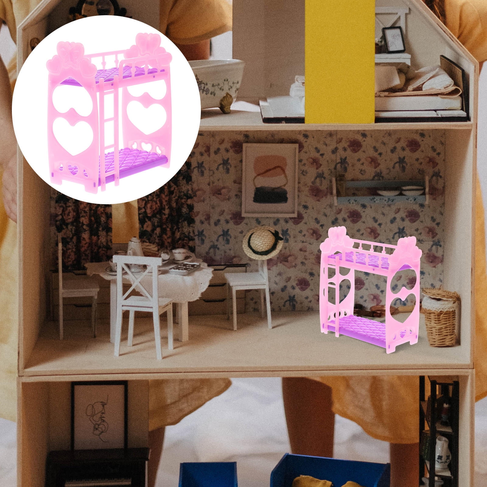 HEMOTON Furniture Bunk Beds Kids Toy Furniture Miniature Bunk Bed Baby ...