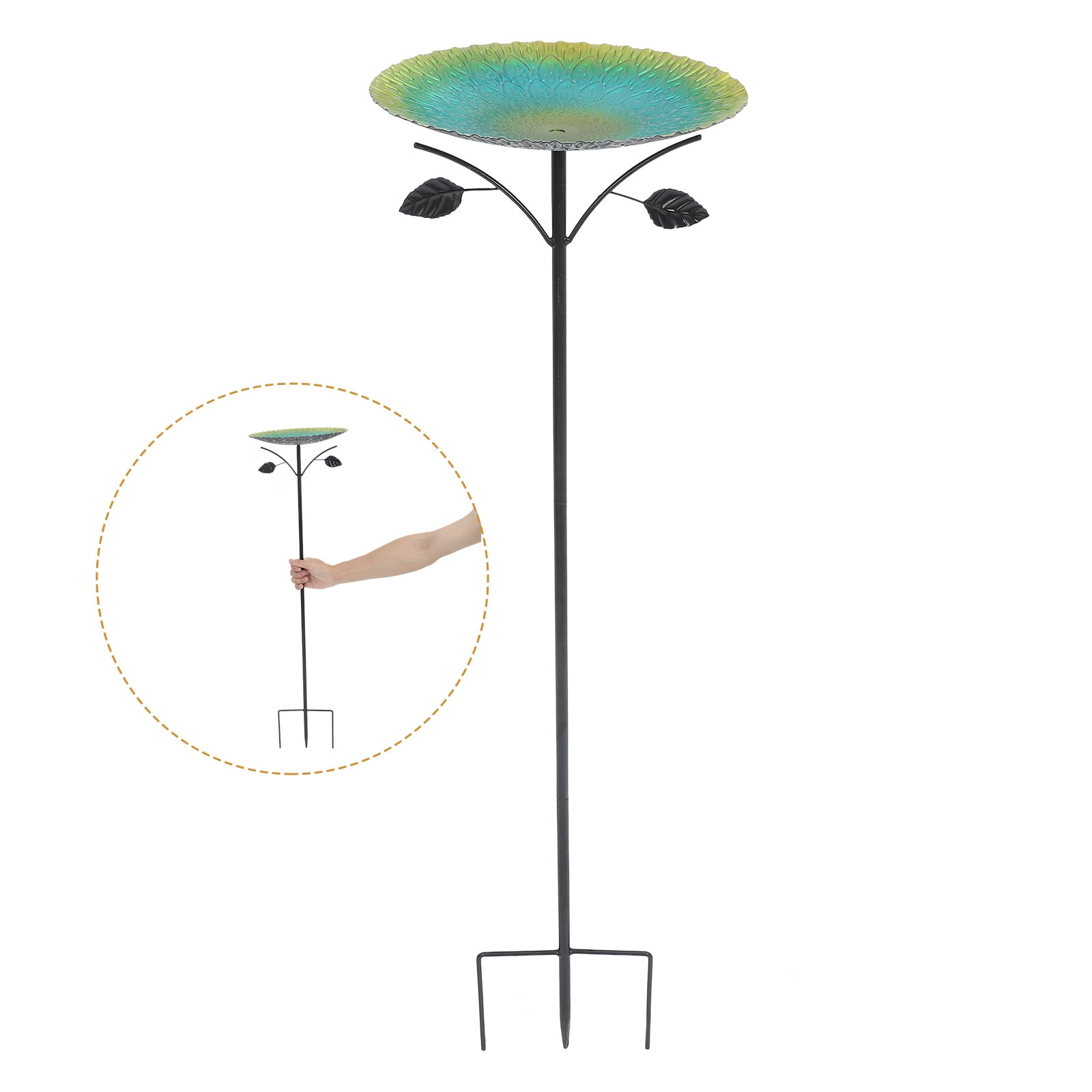 HEMOTON Garden Bird Bath with Metal Stake Bird Feeder Bath Outdoors ...