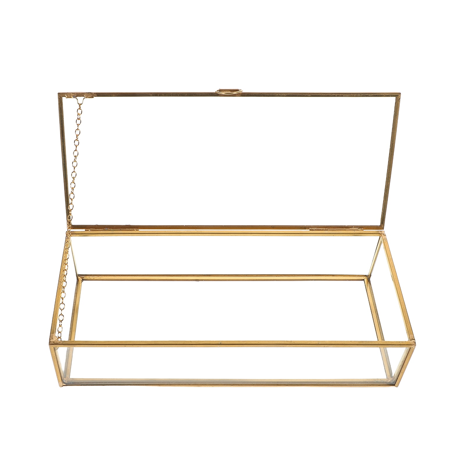 HEMOTON Glass Jewelry Box Vintage Metal Keepsake Box Clear Glass Shadow ...