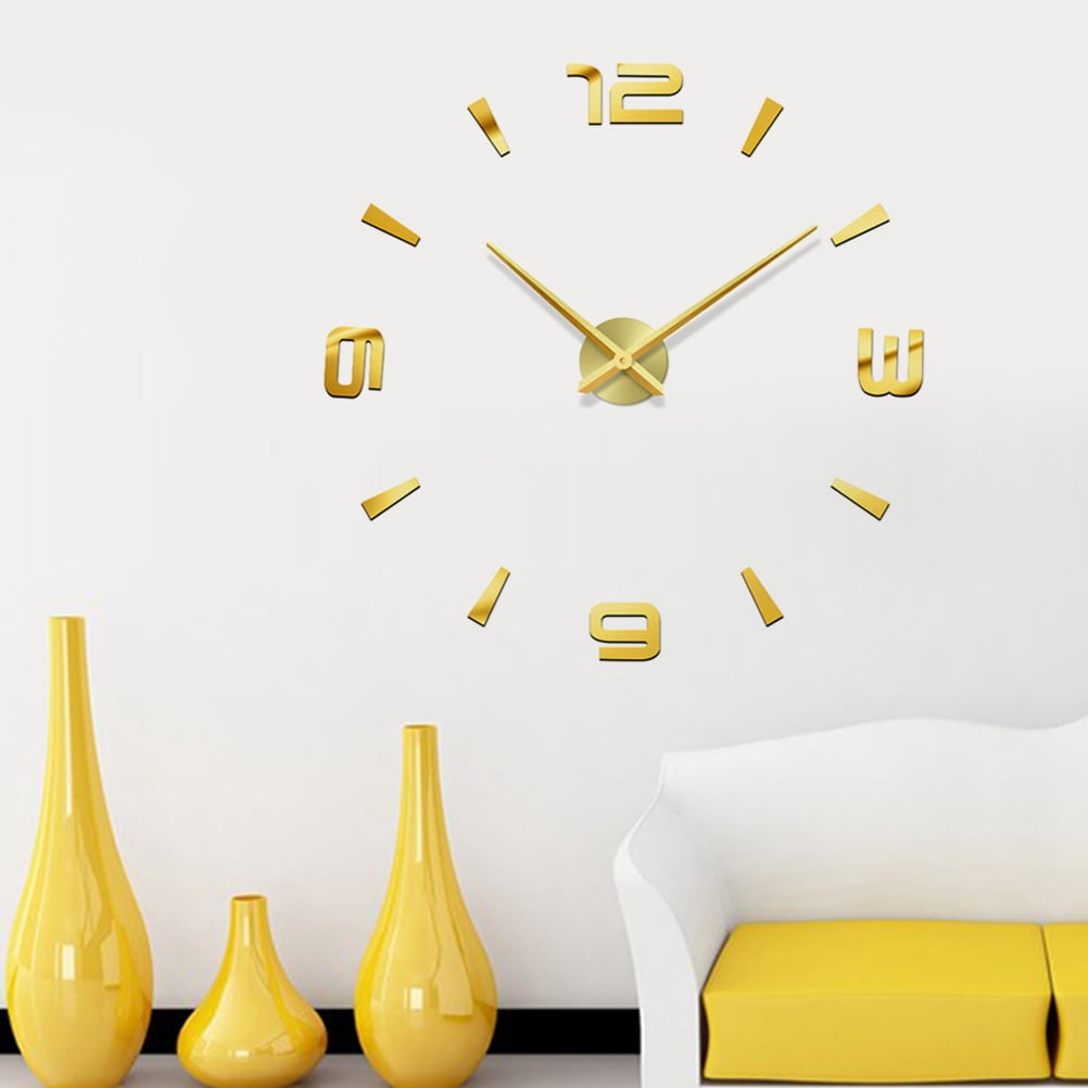 HEMOTON Golden Frameless Wall Clock with Self-Adhesive Design for ...