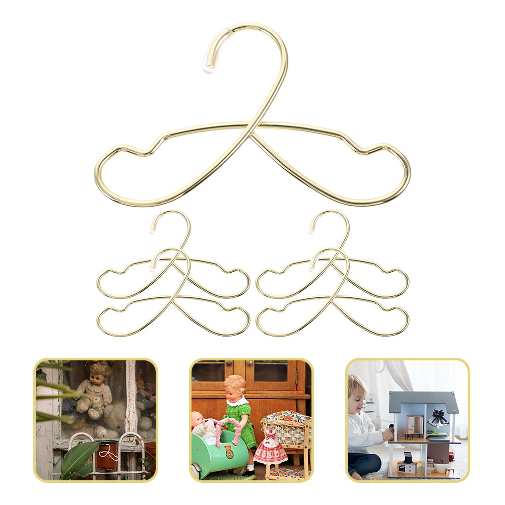 HEMOTON Set of 5 Golden Iron Doll Clothes Hangers for Closet Storage ...
