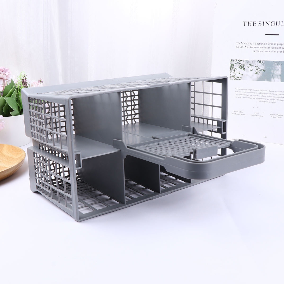 HEMOTON Grey Plastic Kitchen Utensil Storage Rack for Plates Dishes ...