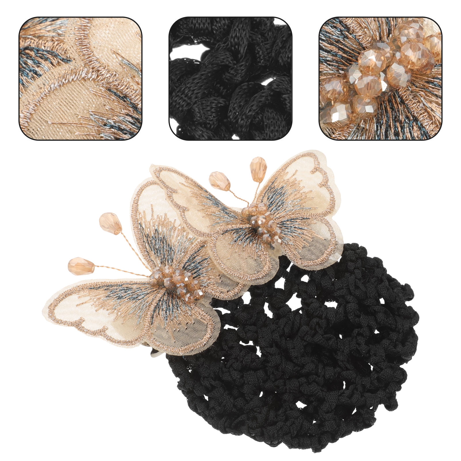 HEMOTON Hair Bun Holder Hair Bun Cover with Butterfly Decor Net Hairnet ...