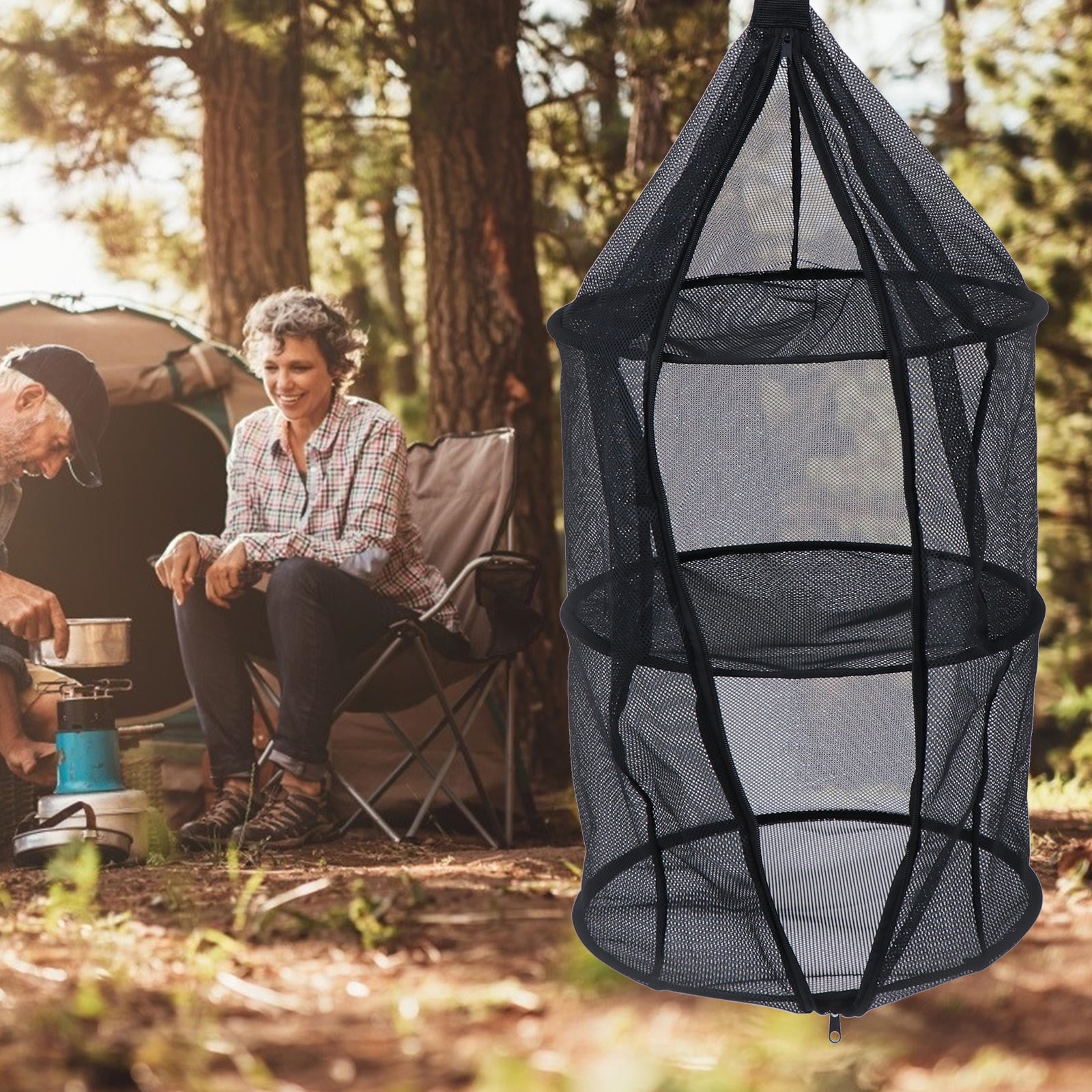 HEMOTON Hanging Basket Hanging Mesh Dryer Net Camping Outdoor (Black ...