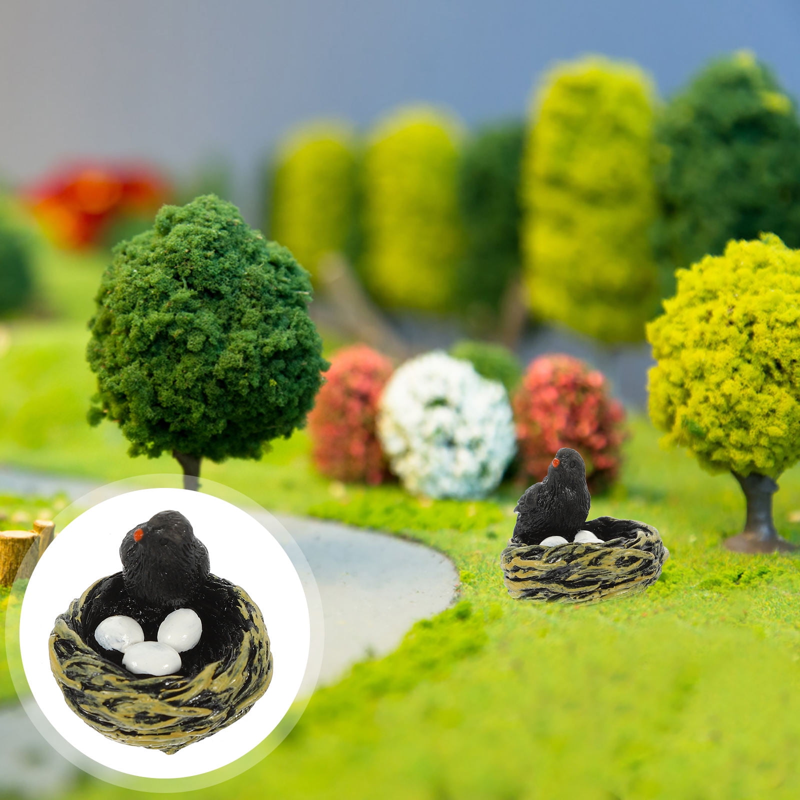 HEMOTON Hemoton Realistic Resin Small Bird with Nest Artificial Fake ...