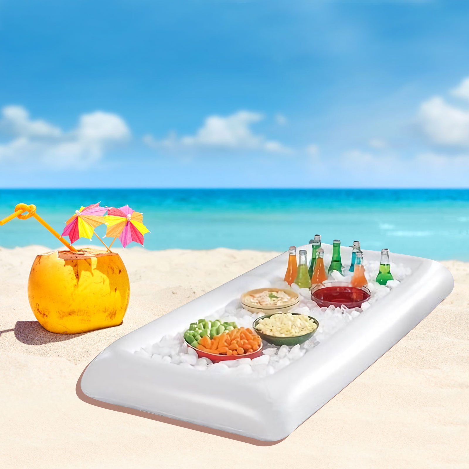 EXHUMKY Inflatable Drinks Holder Floating Drink Tray White PVC 3Pack 48 ...
