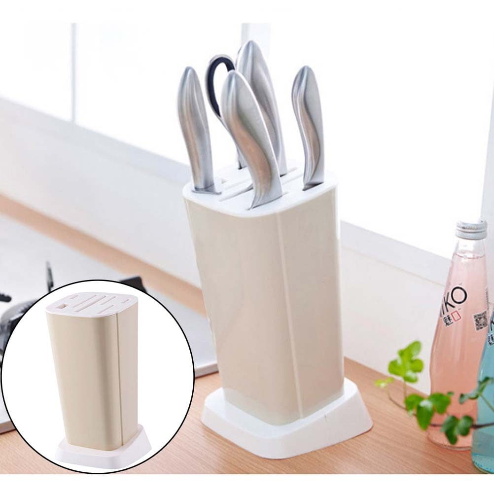 HEMOTON Kitchen Knife Storage Rack with Rotatable Bottom Beige PP ...