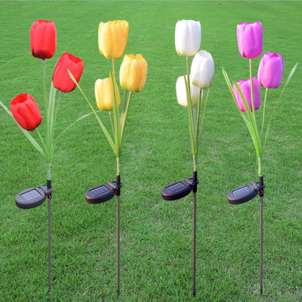 HEMOTON LED Solar Garden Lights 3 Tulip Flower Lawn Garden Lights for ...