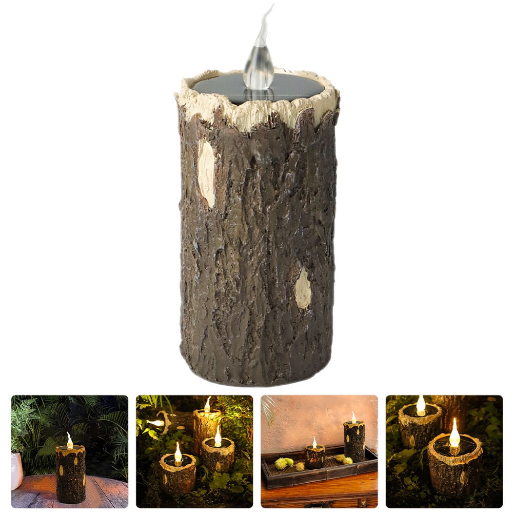 HEMOTON Landscape Wood Grain Lamp Solar Stump Light Villa Lawn Light 19 ...