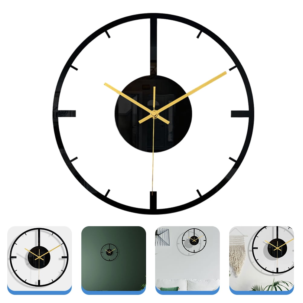 HEMOTON Large Wall Clocks Black Decor Practical Battery Operated Office ...