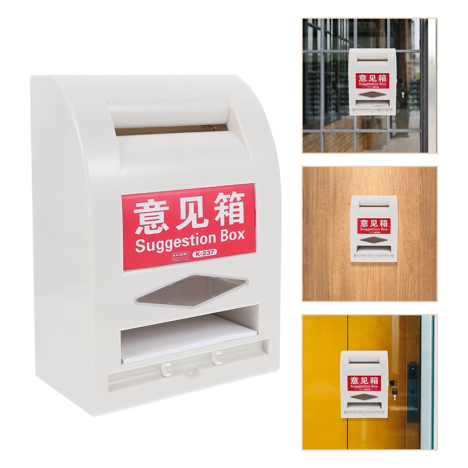 HEMOTON Lockable Wall-mounted Mailbox Plastic Suggestion Letter Box Complaint Box Security ...