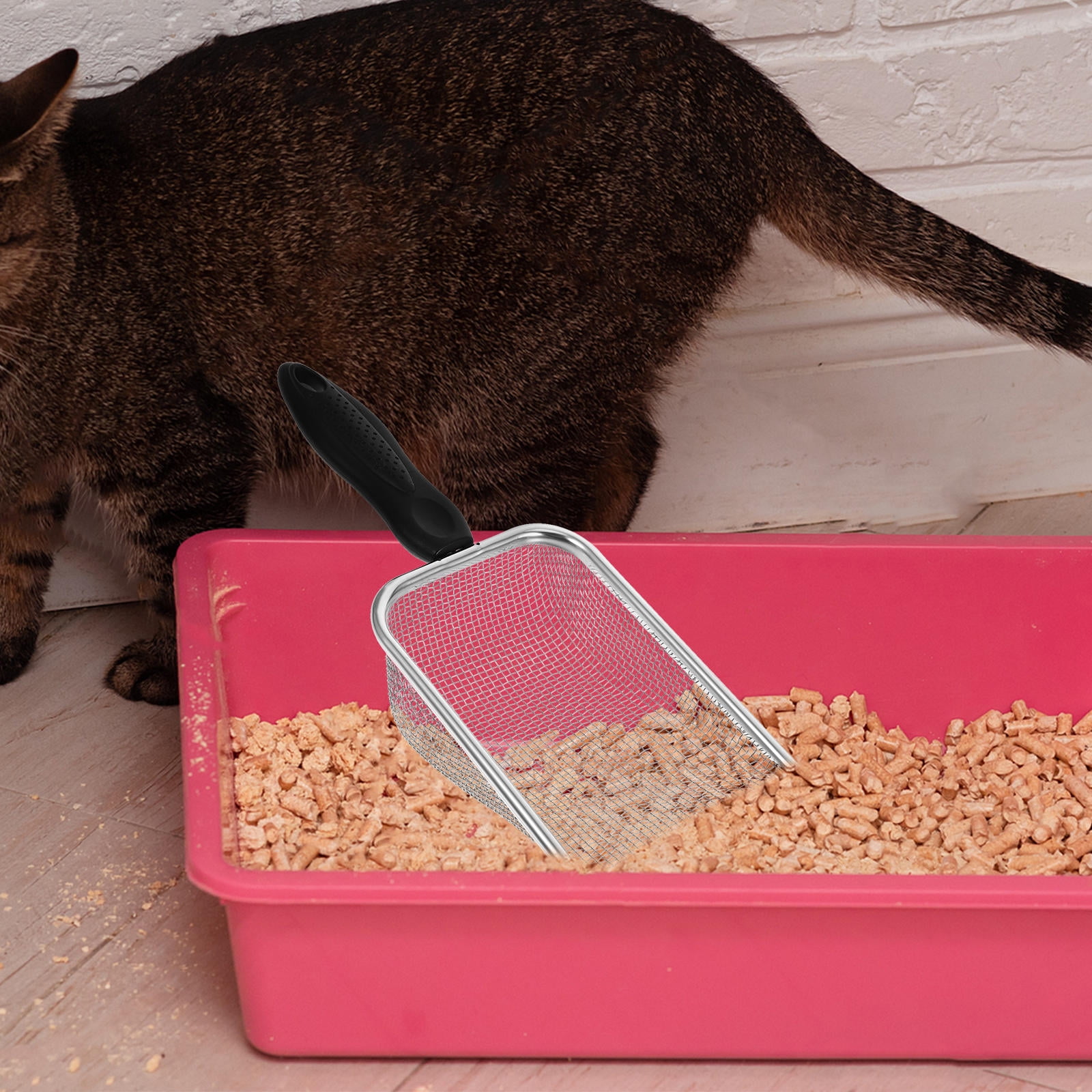 HEMOTON Long Handle Cat Litter Sifting Tool Stainless Steel Mesh Shovel ...