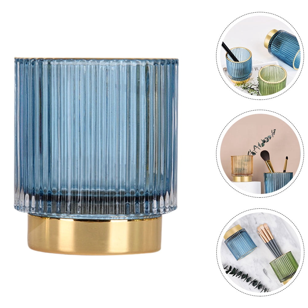 HEMOTON Glass Makeup Organizer Brush Pot Storage Container for ...