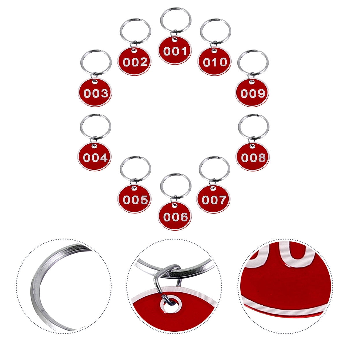 HEMOTON Metal Numbered Key Ring Tags for Storage Use Red Luggage ID ...