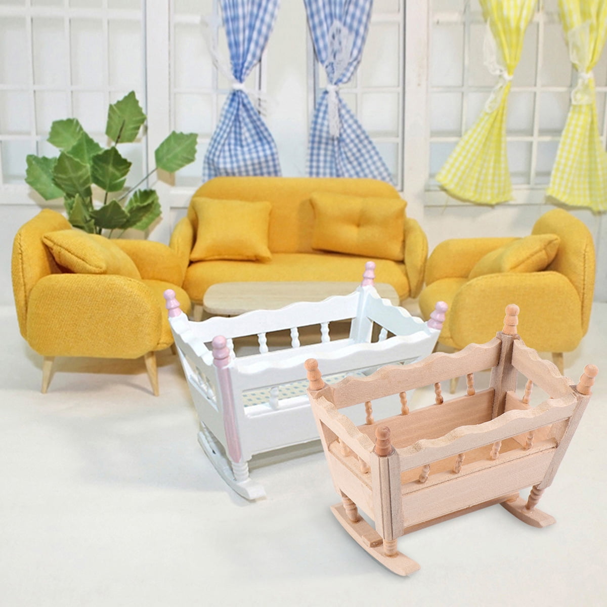 HEMOTON Mini House Furniture Cradle Model Made of Birch Light Brown for ...