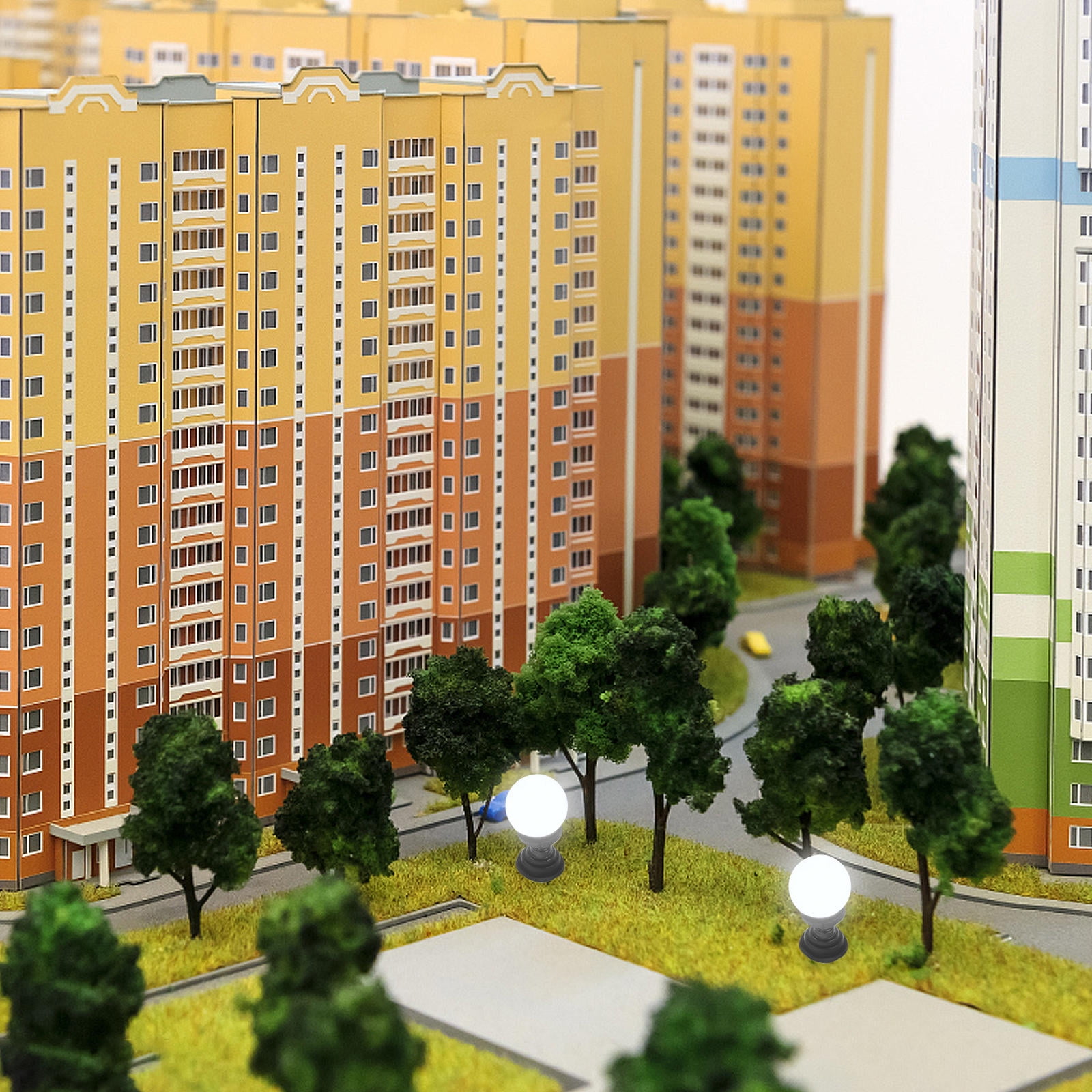 HEMOTON 5Pcs Mini Lawn Lamps Figurine Square Base with Dual Lamp Heads ...