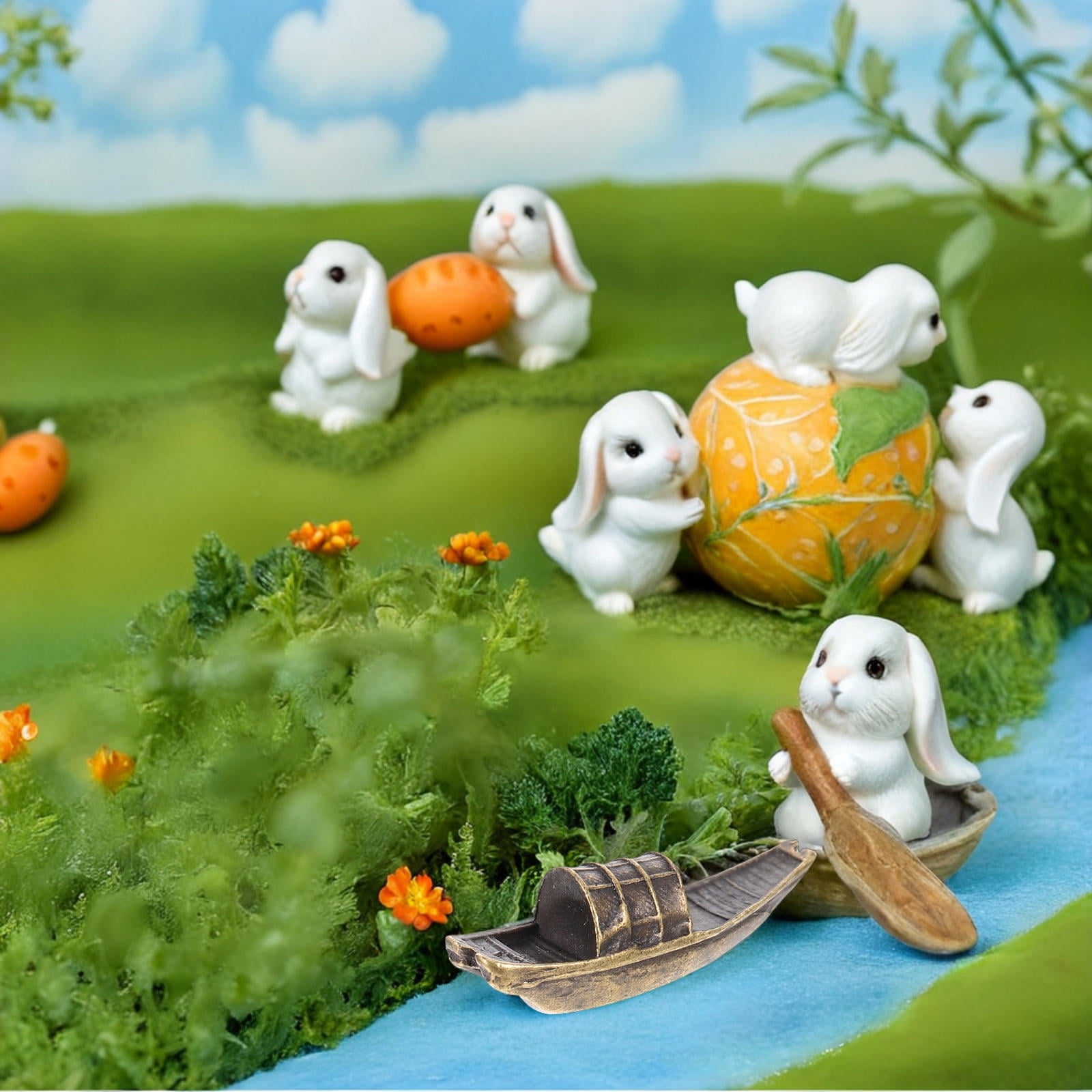 HEMOTON Miniature Boat Figure Mini Retro Fishing Boat Figurine Rustic ...