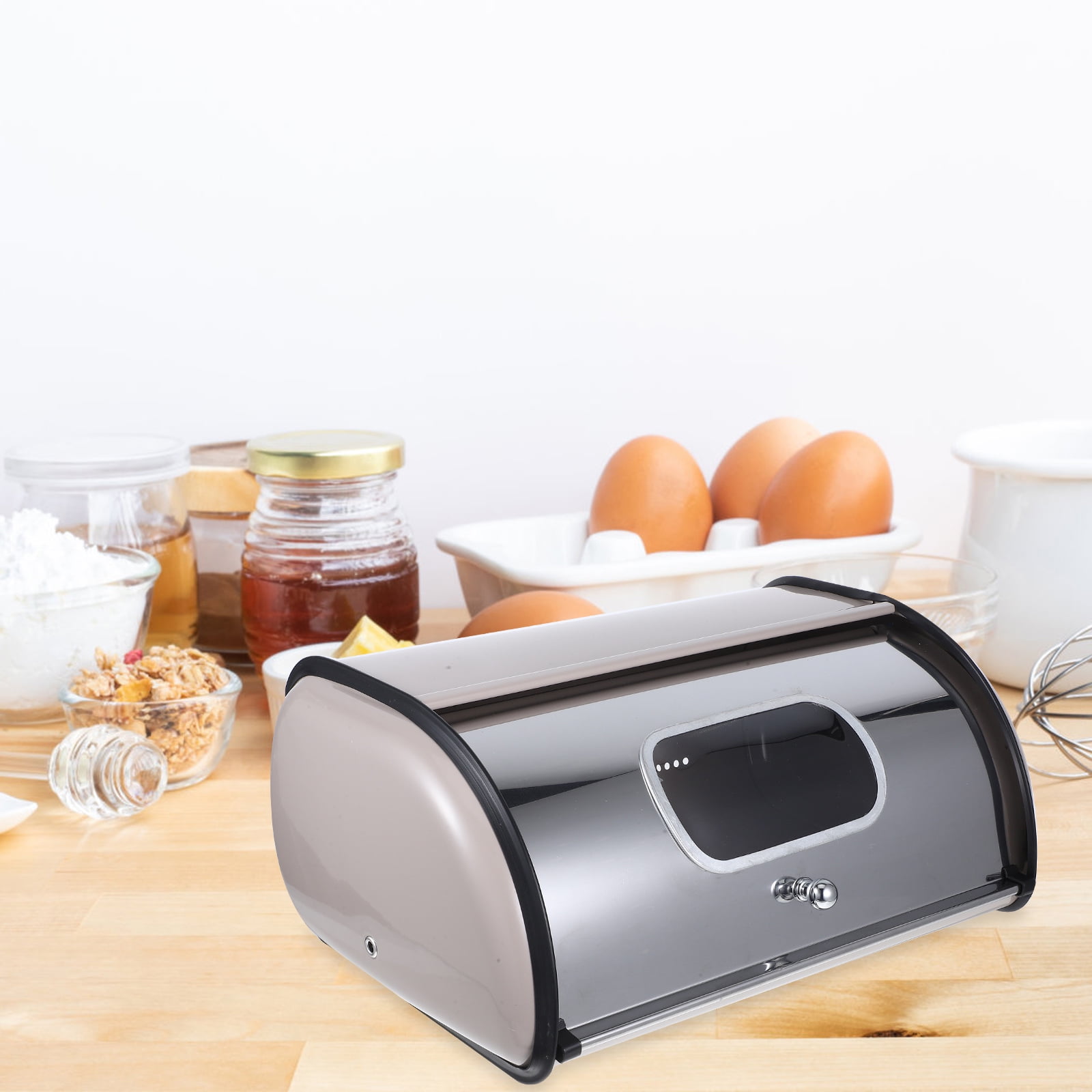 HEMOTON Modern Bread Box Kitchen Countertop Stainless Steel Home Bread ...