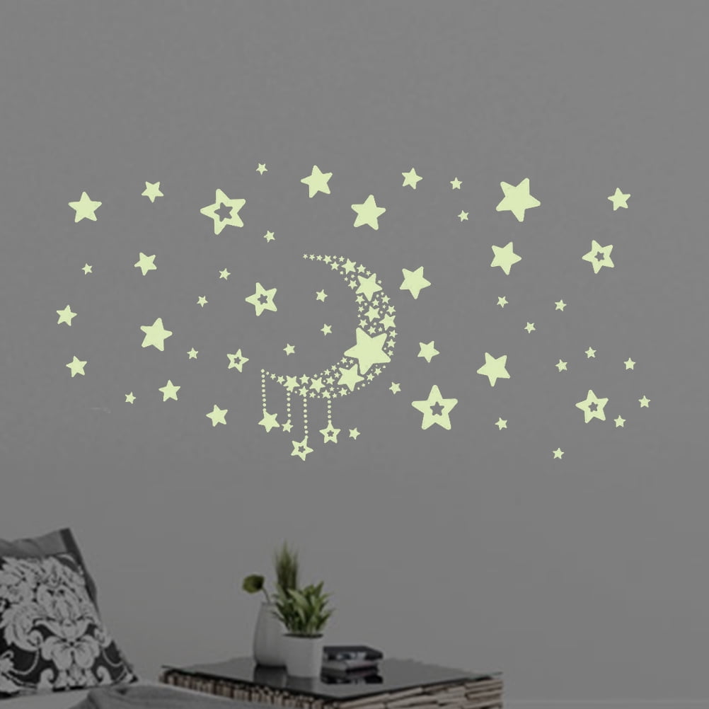HEMOTON Moon Star Fluorescence Wall Sticker Removable Wall Decoration ...