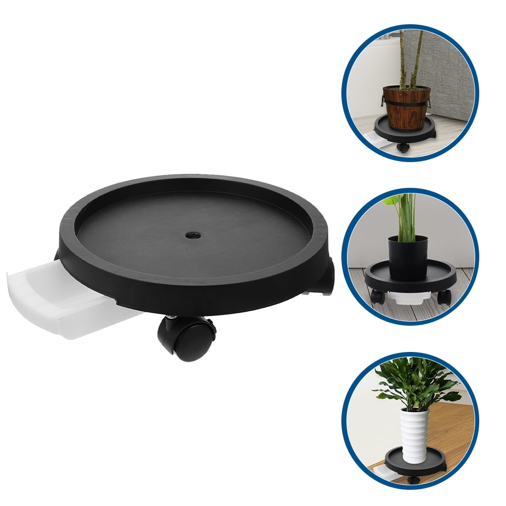 HEMOTON Movable Plant Stand Flowerpot Roller Base with Wheels Black ...