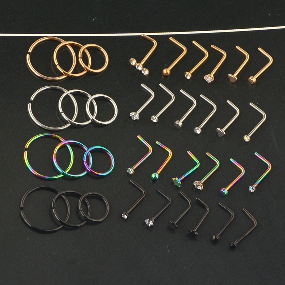 HEMOTON Nose Rings Set Assorted Color 1 Set for Women No Pressure Easy ...