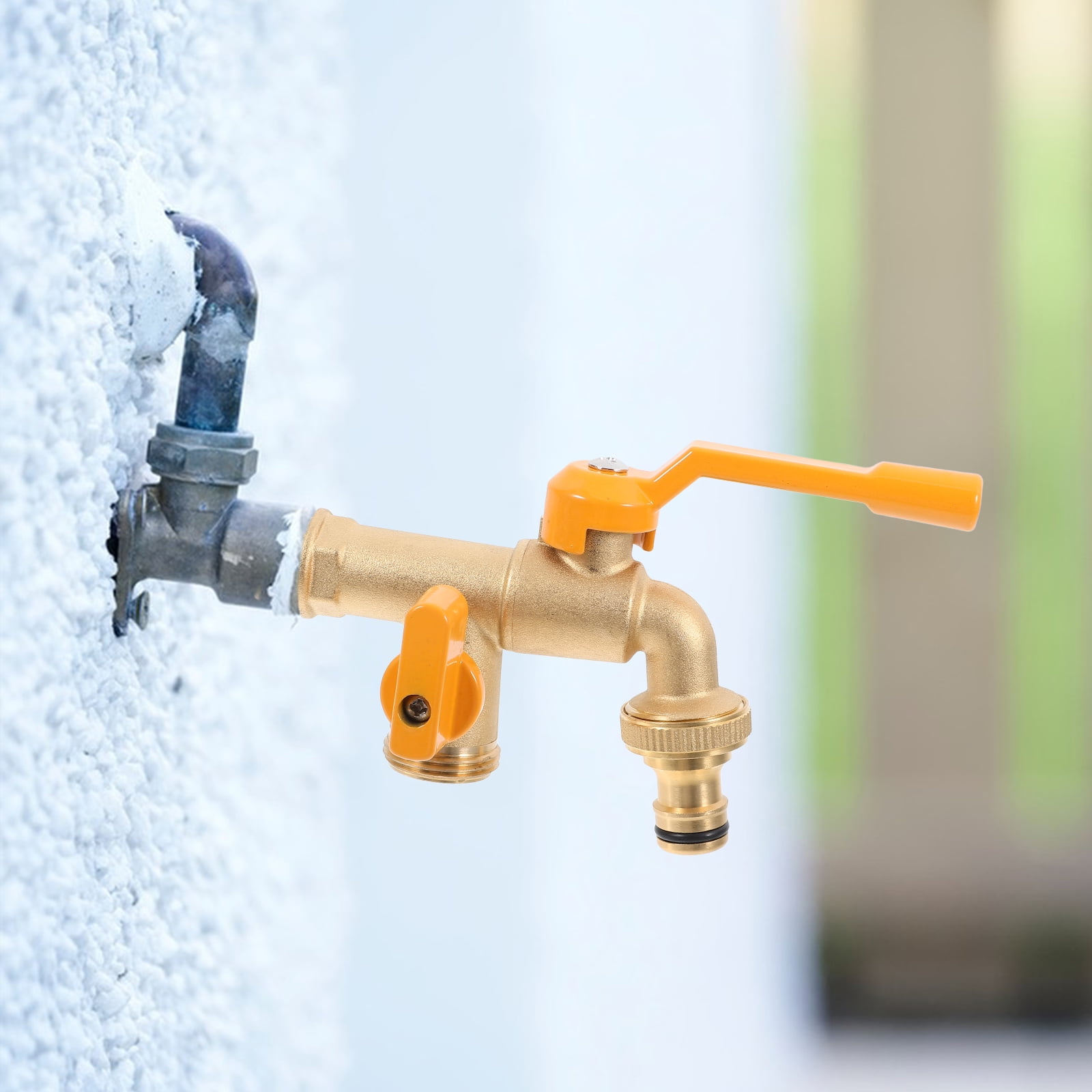 HEMOTON Outdoor Garden Water Faucets With Double Outlet Outside Wall ...