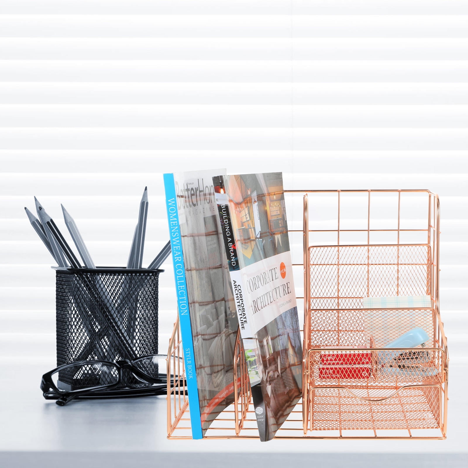 HEMOTON Paper Organizer Office Organizers for Desk Mesh File Rose Gold ...