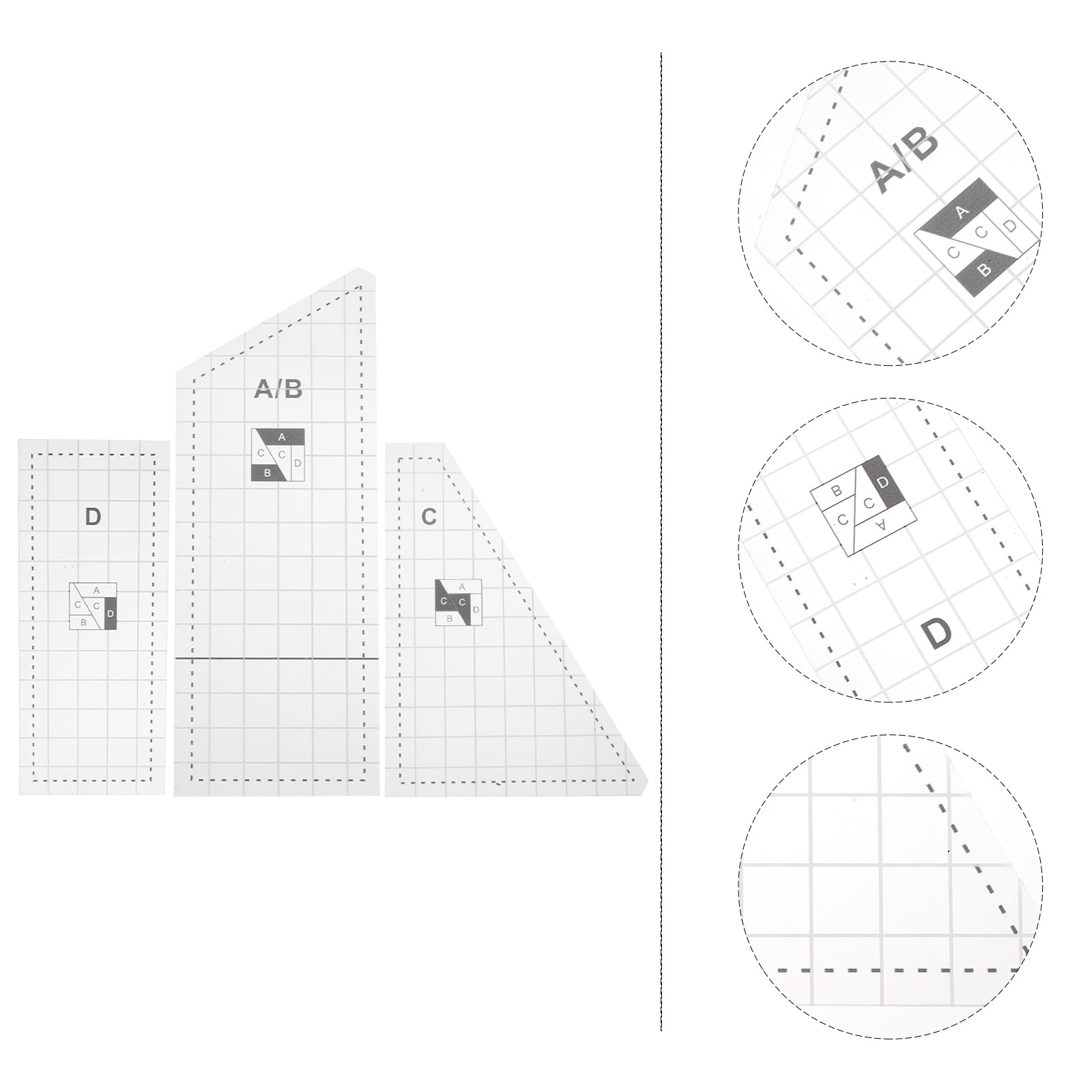 ORDDIART 3-Piece Patchwork Template Set Acrylic Compact Sewing Tools for Quilting and Crafting ...