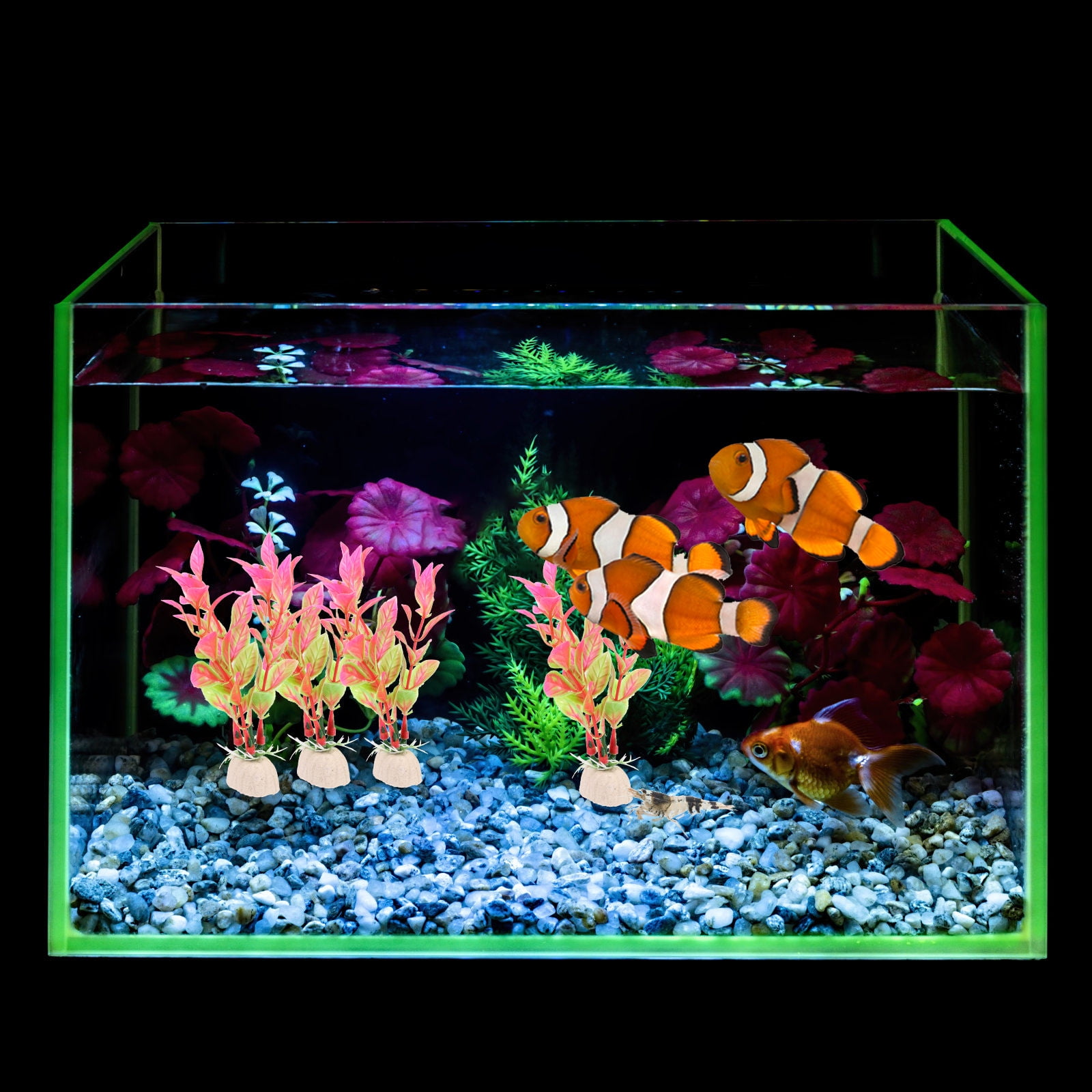 HEMOTON Pink Artificial Aquarium Plants Decor PVC Fake Fish Tank Grass ...