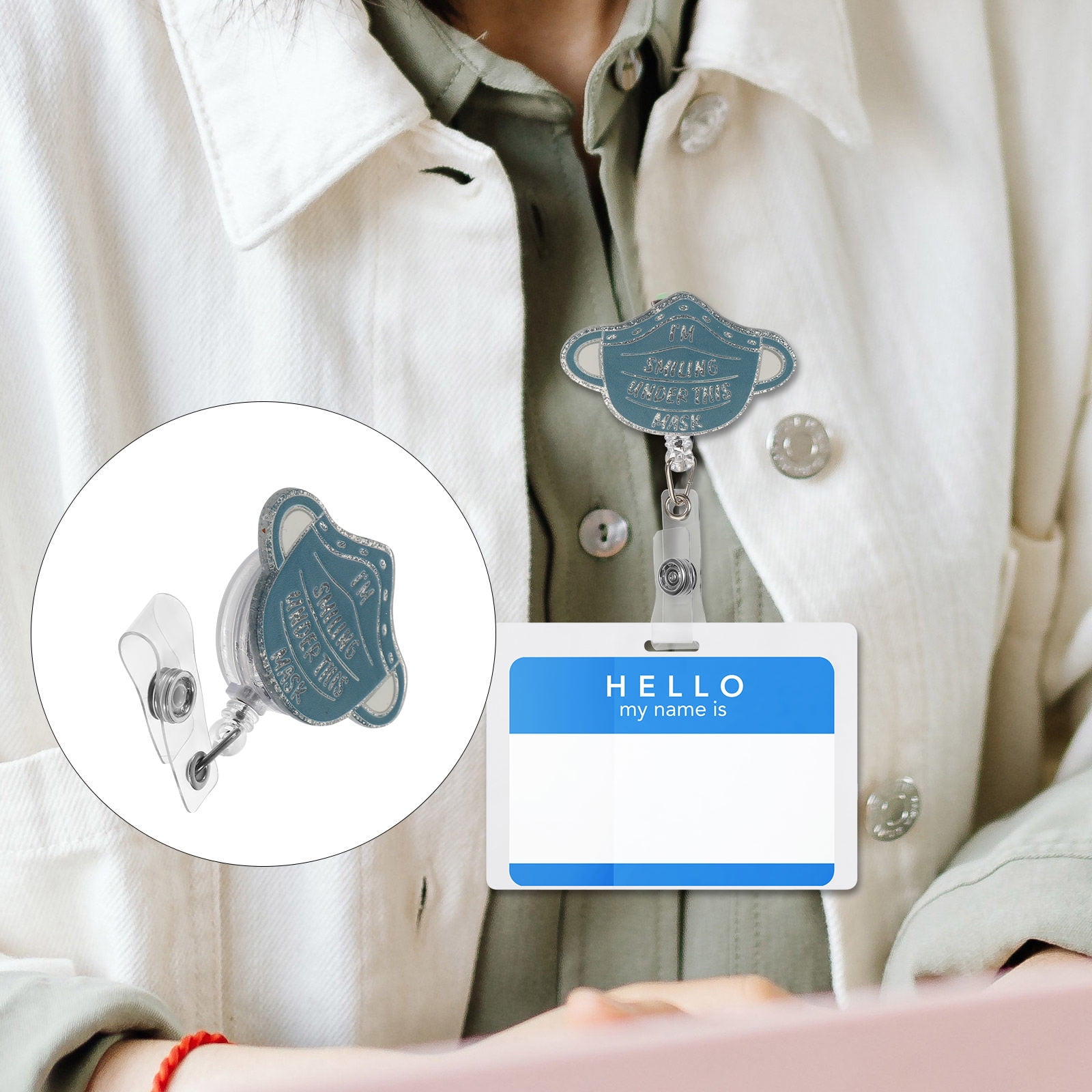 DEEPCRAFF Name Badge Holder Acrylic Dark Blue Retractable For Doctor ...