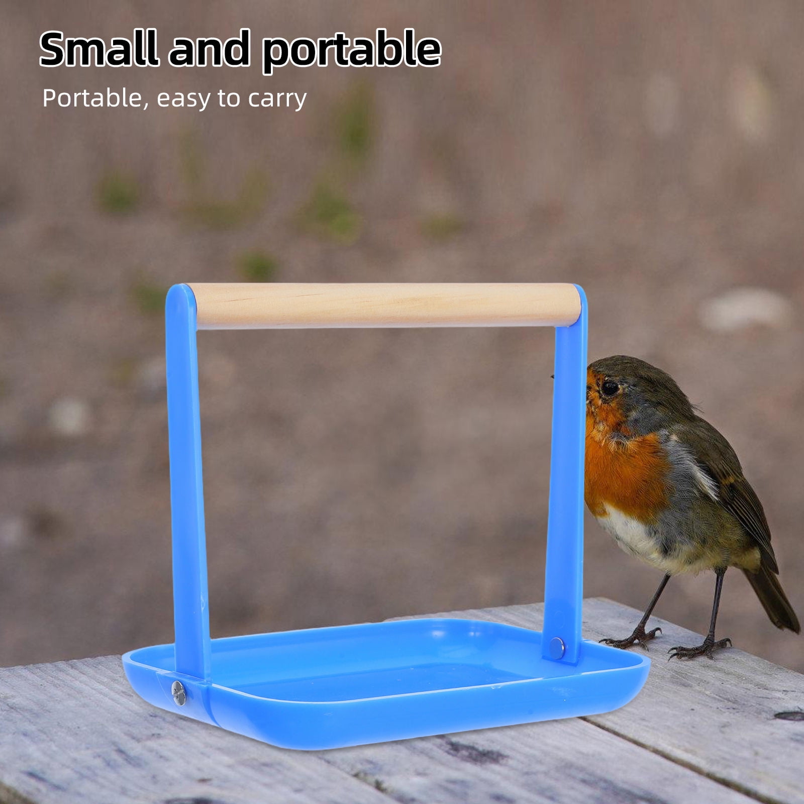 HEMOTON Portable Tabletop Bird Perch Natural Wood Stand Blue Square ...