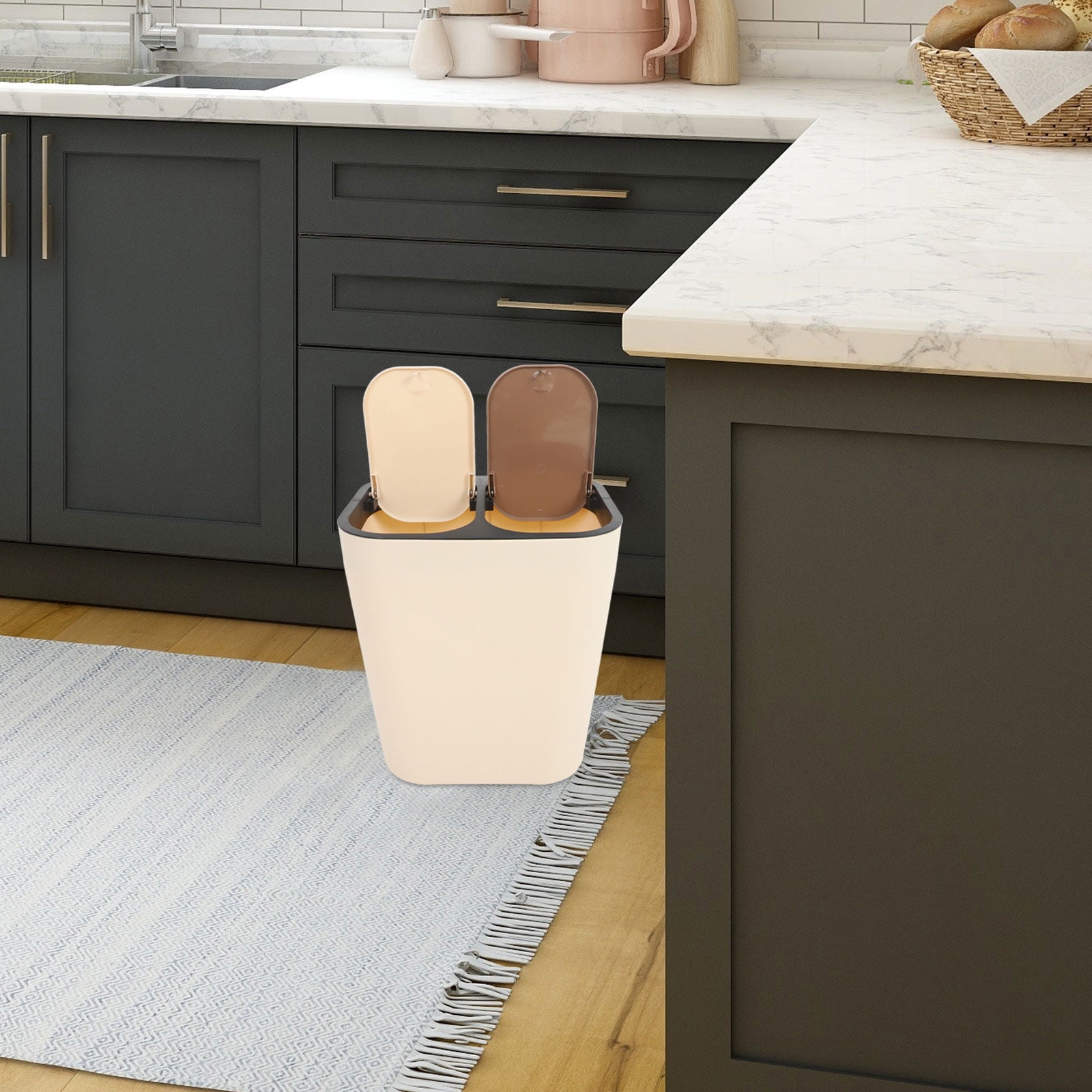 HEMOTON Rectangular Trash Can With Lid Dual Compartment Garbage Bin For ...