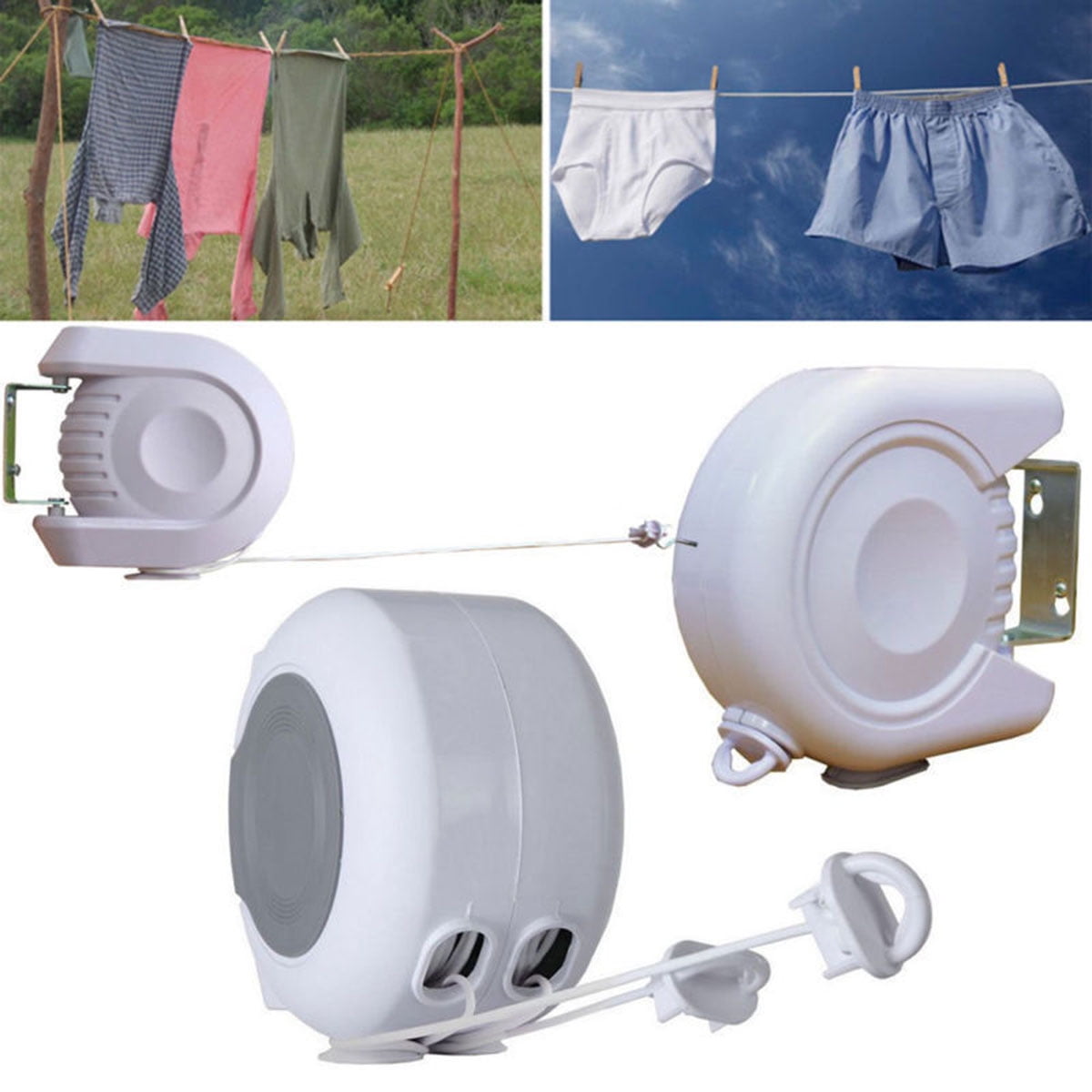HEMOTON Heavy Duty Retractable Clothesline with 2 Adjustable PVC Ropes ...