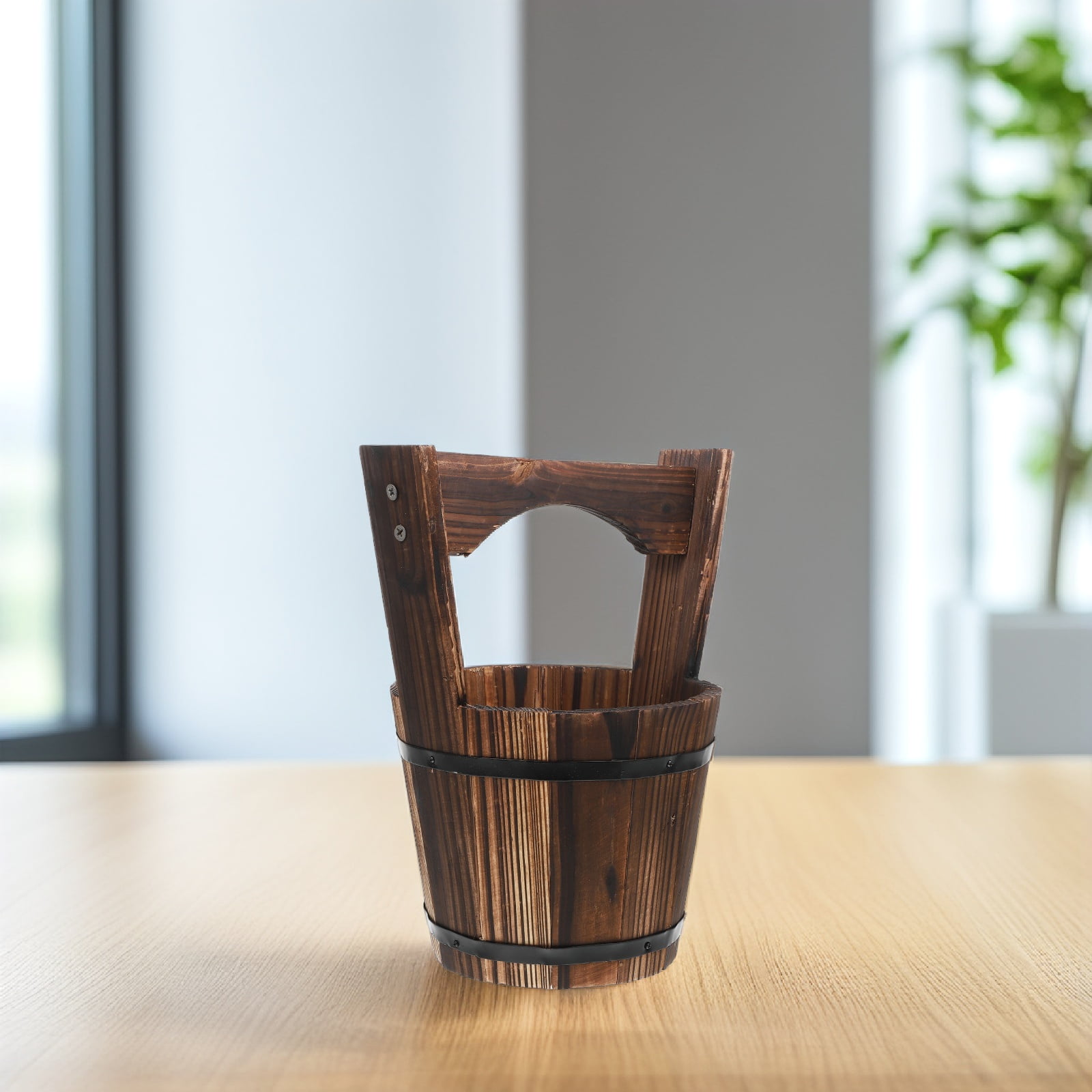 HEMOTON Retro Brown Wood Planter with Handle for and Balcony Use 1 Set ...