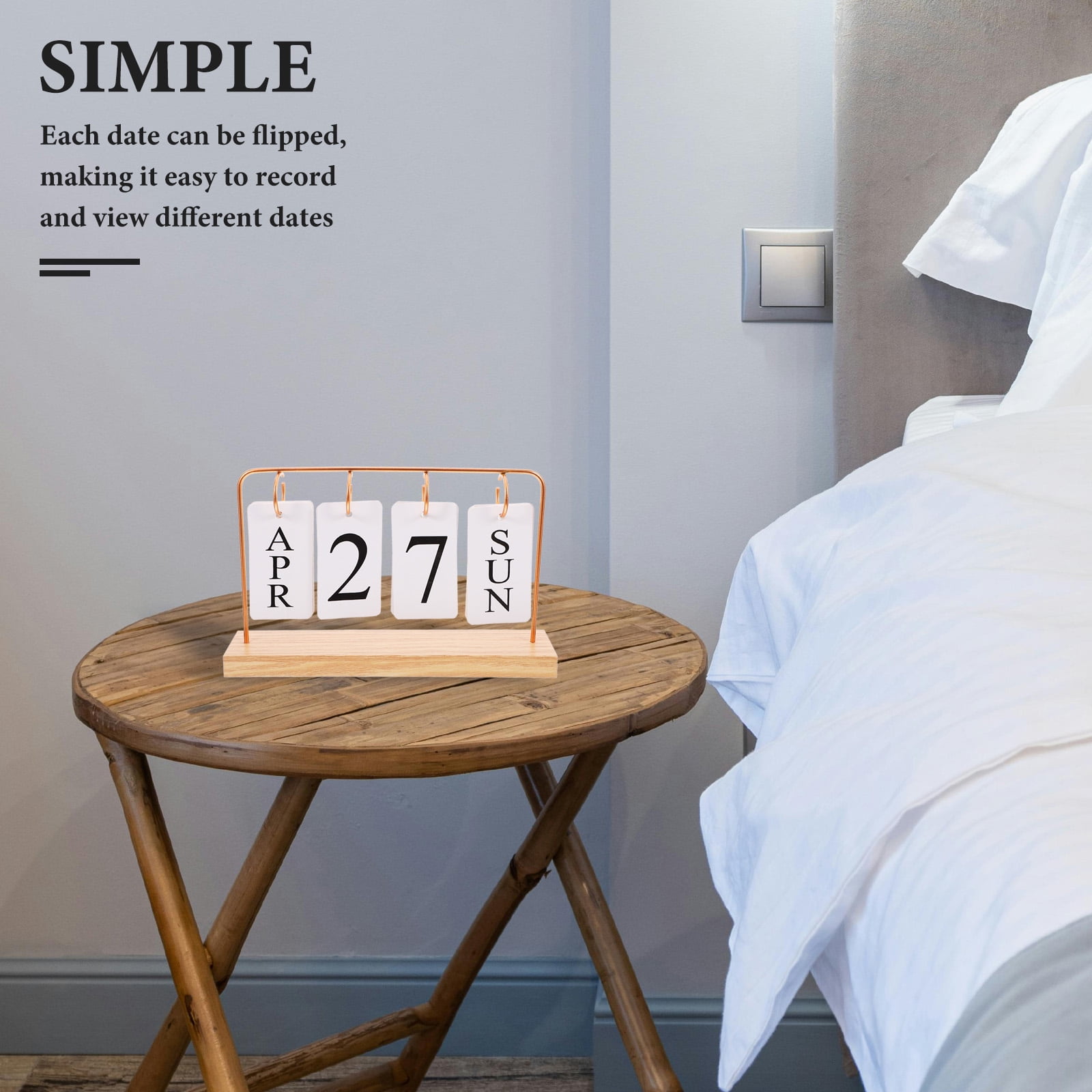 HEMOTON Rose Gold Reusable Desk Calendar with Wooden Base and Iron ...