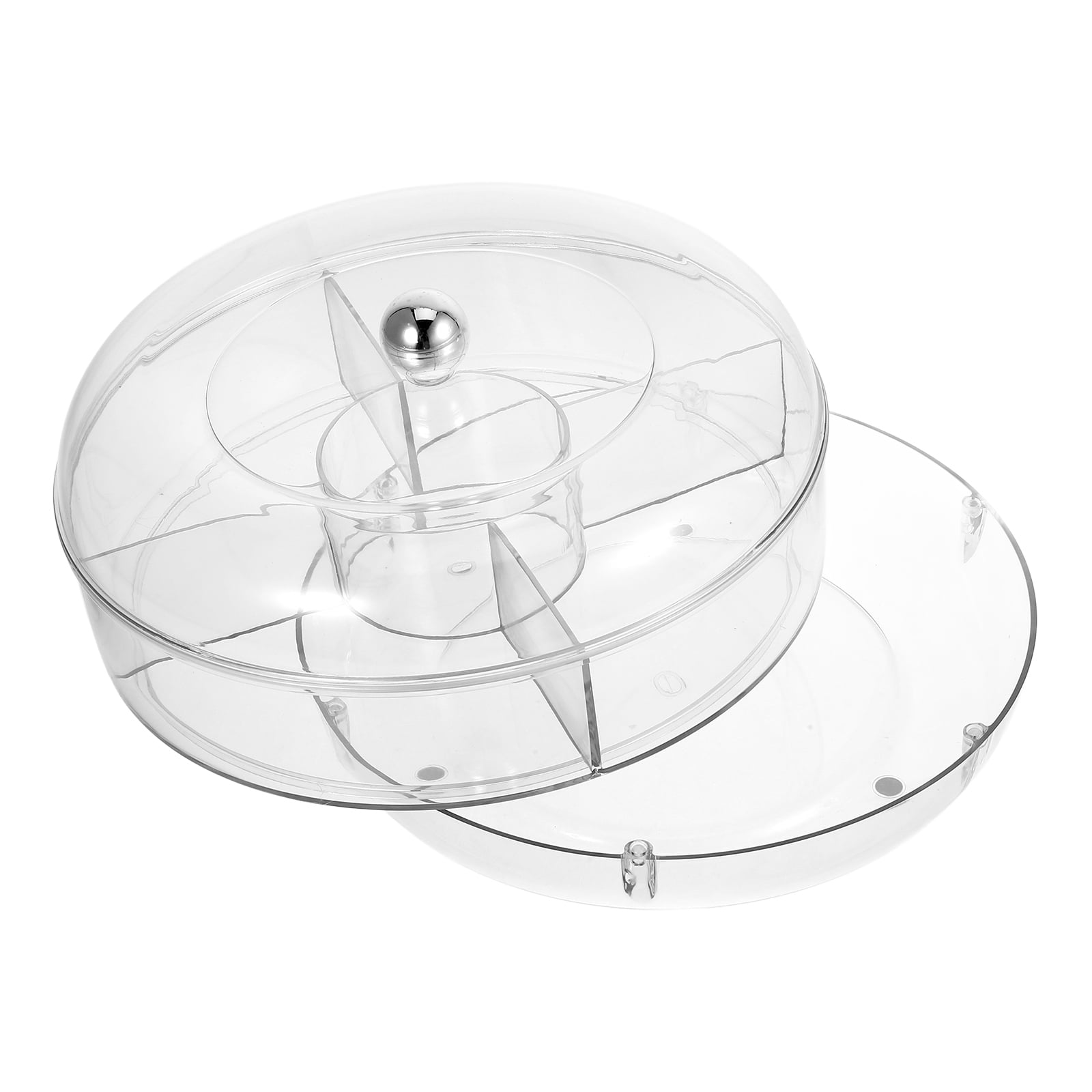 HEMOTON Round Clear Divided Serving Tray With Lid And Handle Portable ...