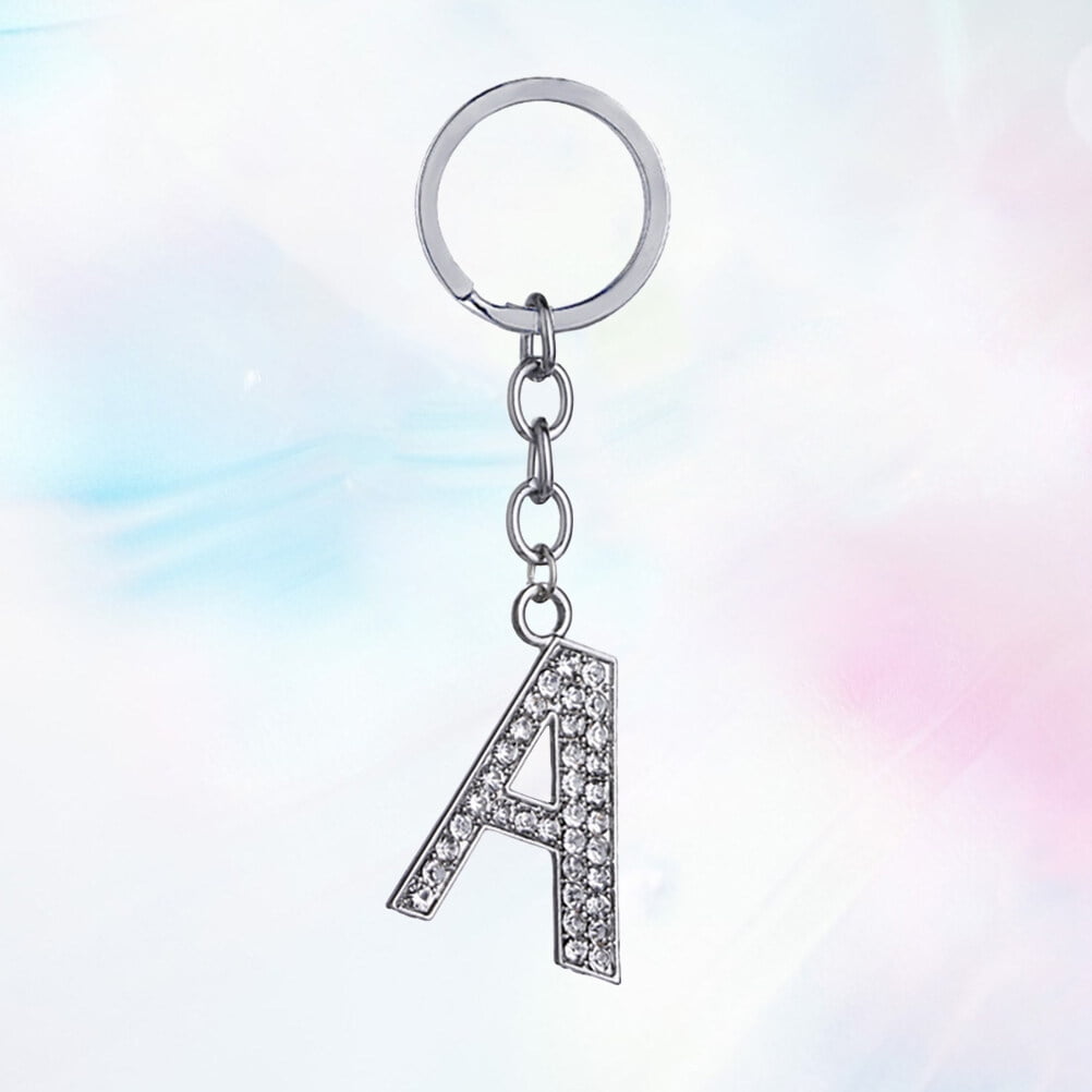 HEMOTON Simple Stylish Letter Key Chain Metal Rhinestones Key Ring ...