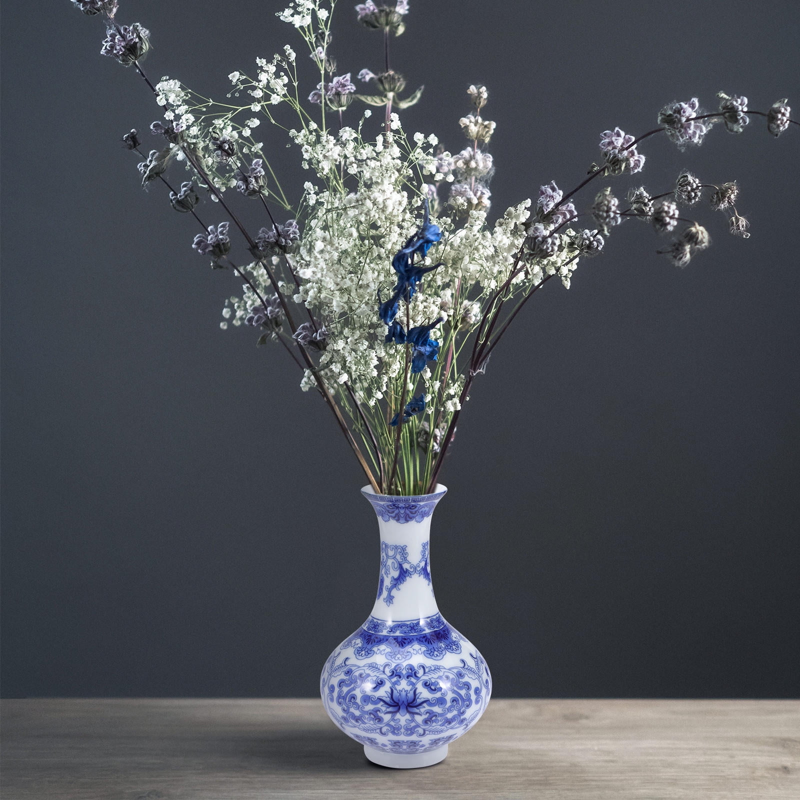 HEMOTON Small Blue and White Porcelain Vase Table Centerpiece Office ...