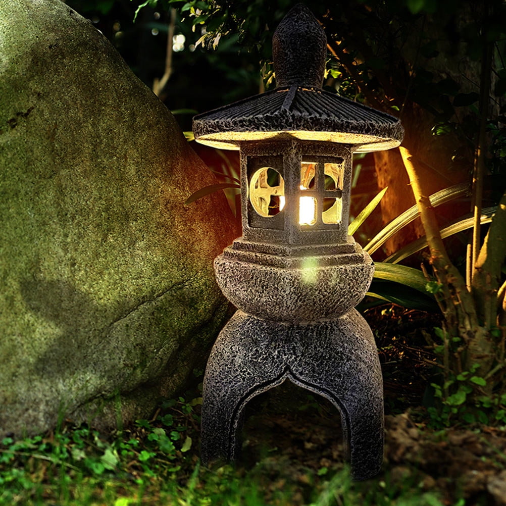 HEMOTON Solar Pagoda Garden Statues Outdoor Powered Sculpture Lantern ...