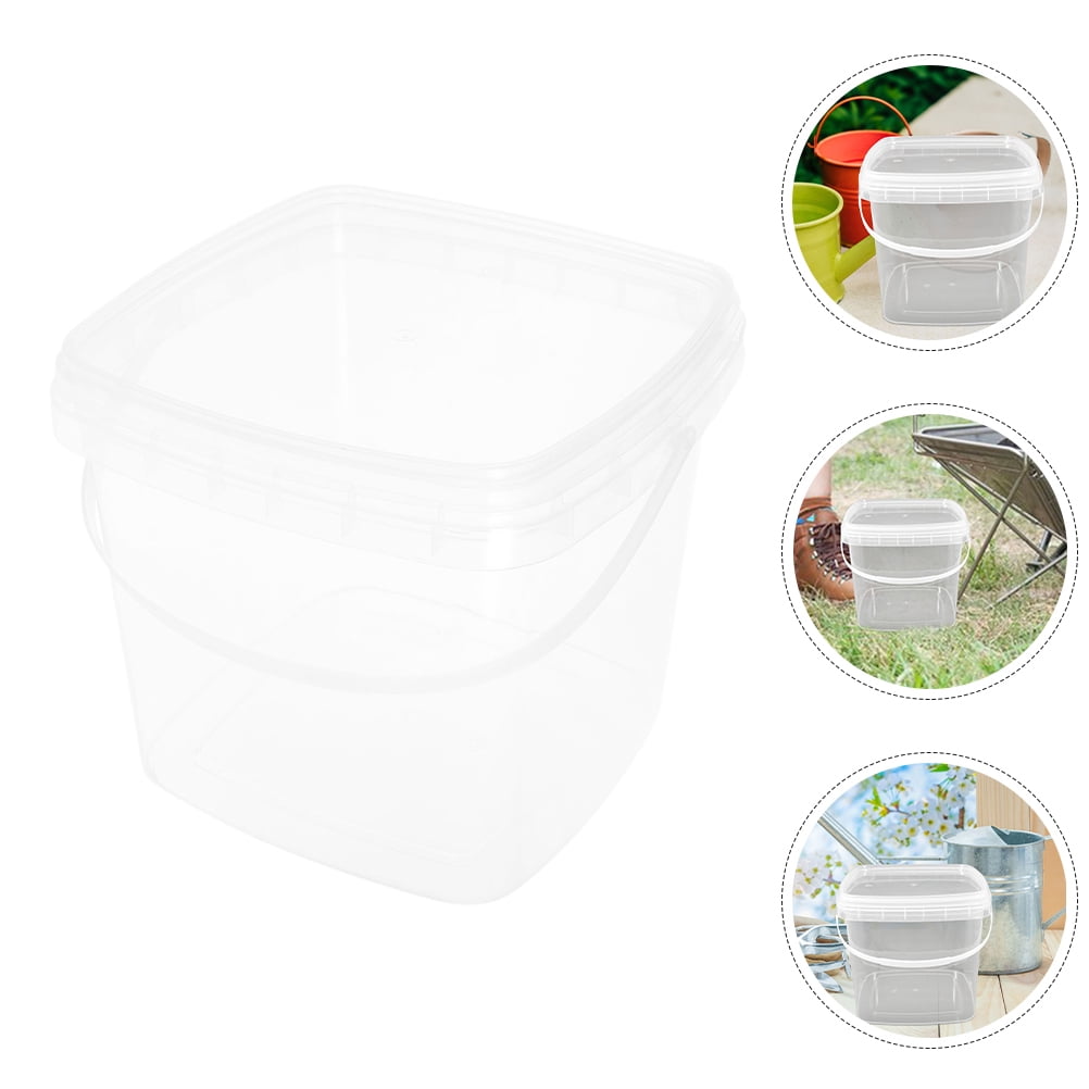 HEMOTON Square Plastic Food Bucket with Lid and Handle 2L Clear Food ...