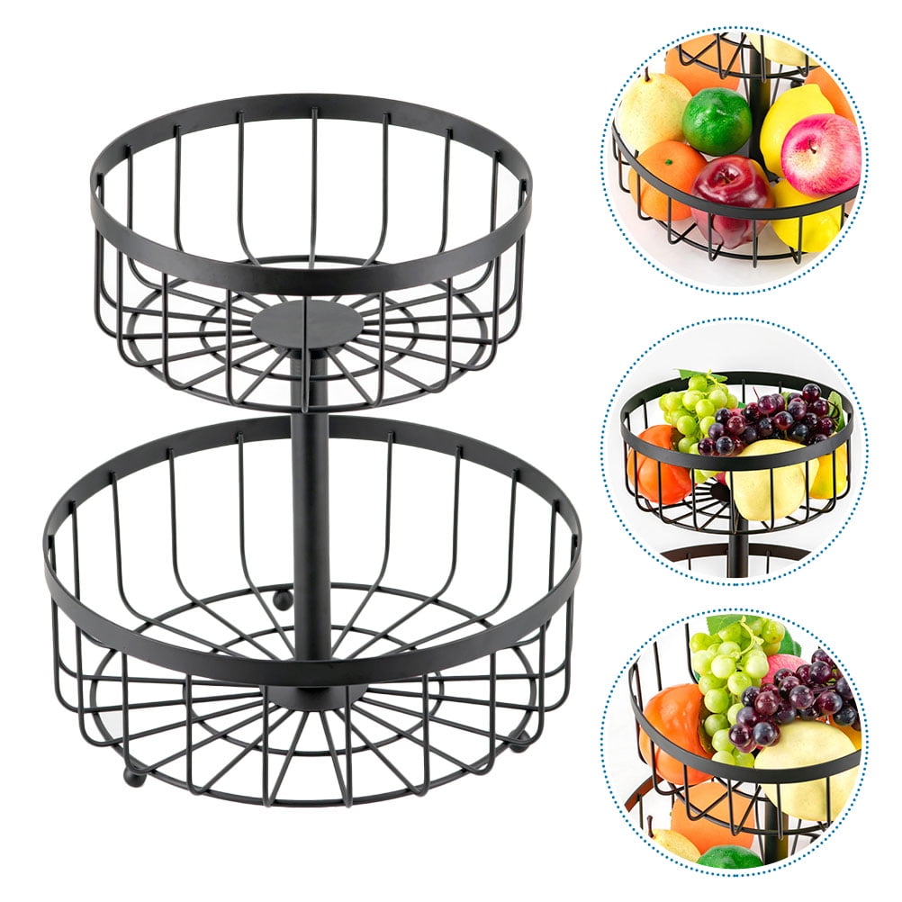 HEMOTON Stackable Fruit Basket Double Layer Basket 32X32CM Black ...
