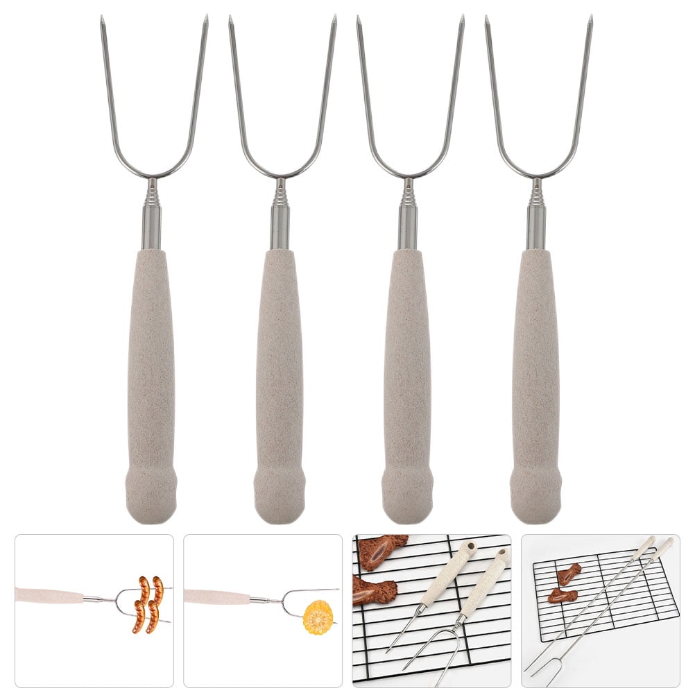 HEMOTON Stainless Steel Roasting Sticks for BBQ Portable Ushaped Grill Forks Antiscald Long ...