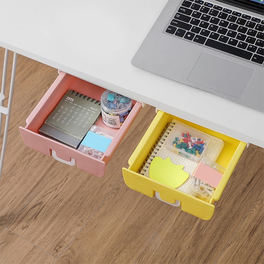 HEMOTON Under Desk Pen Holder Hidden Storage Drawers Adhesive Miss Pink ...