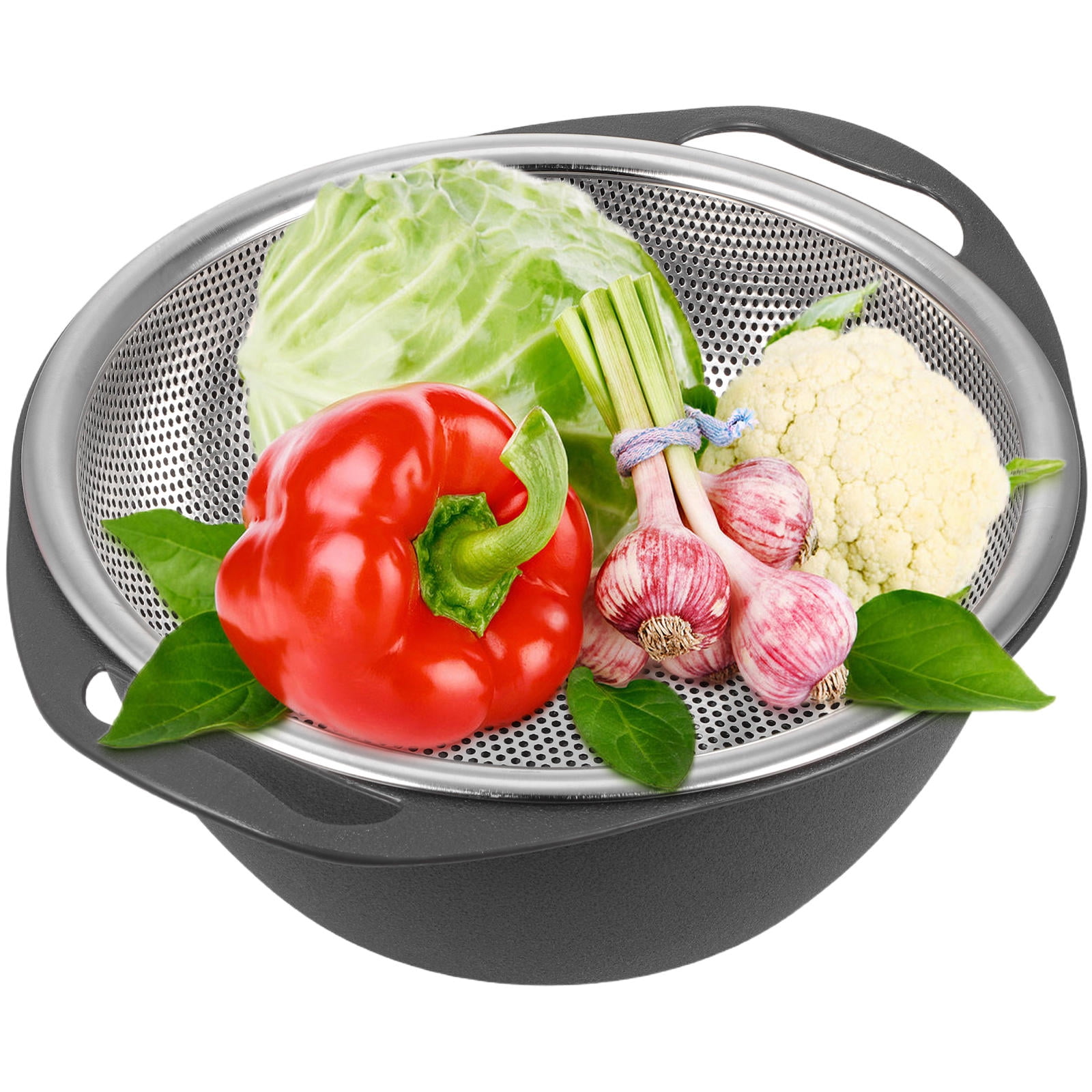 HEMOTON Vegetable Washing Colander Kitchen Drain Basket With Bowl Rice ...