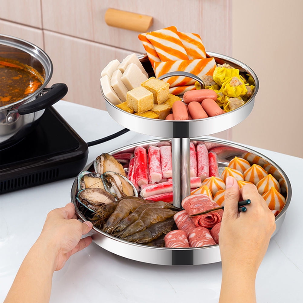 HEMOTON Veggie Platter Double Deck Fruit Plate Home Hot Pot Food ...