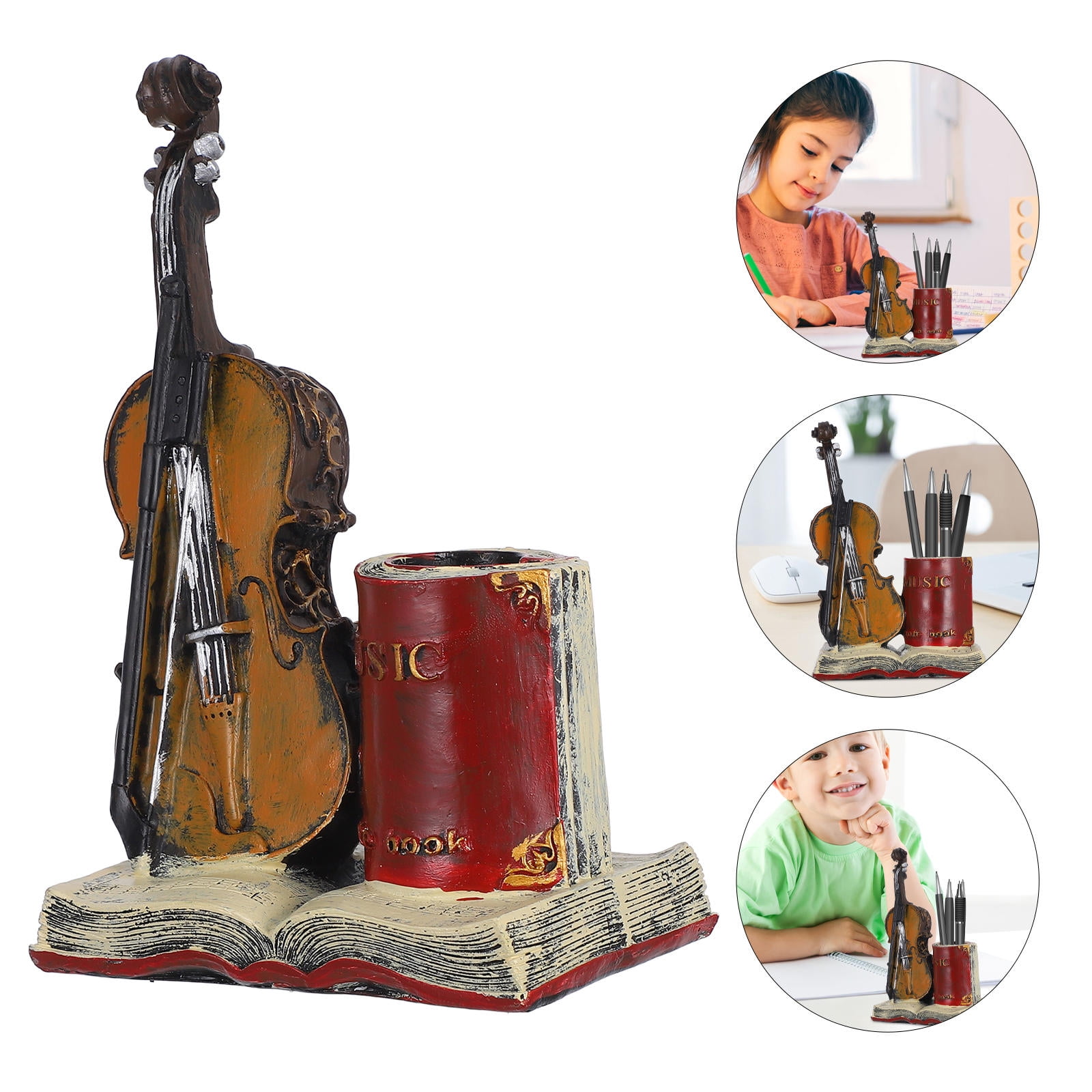 HEMOTON Violin Pen Holder Decor Crafts Ornaments for Home Office Violin ...