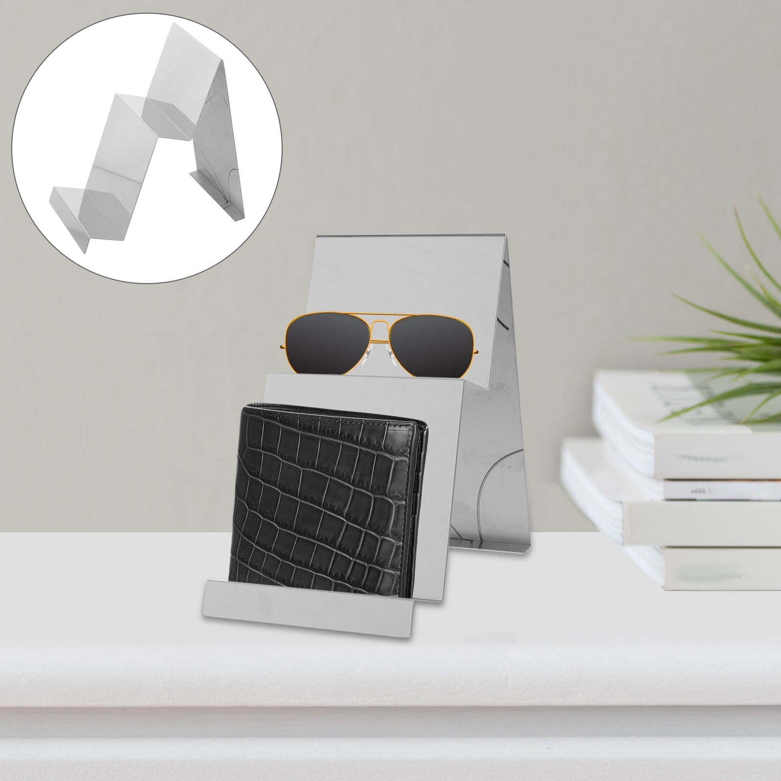 HEMOTON Wallet Display Stand Stainless Steel Wallet Riser Display Shelf ...