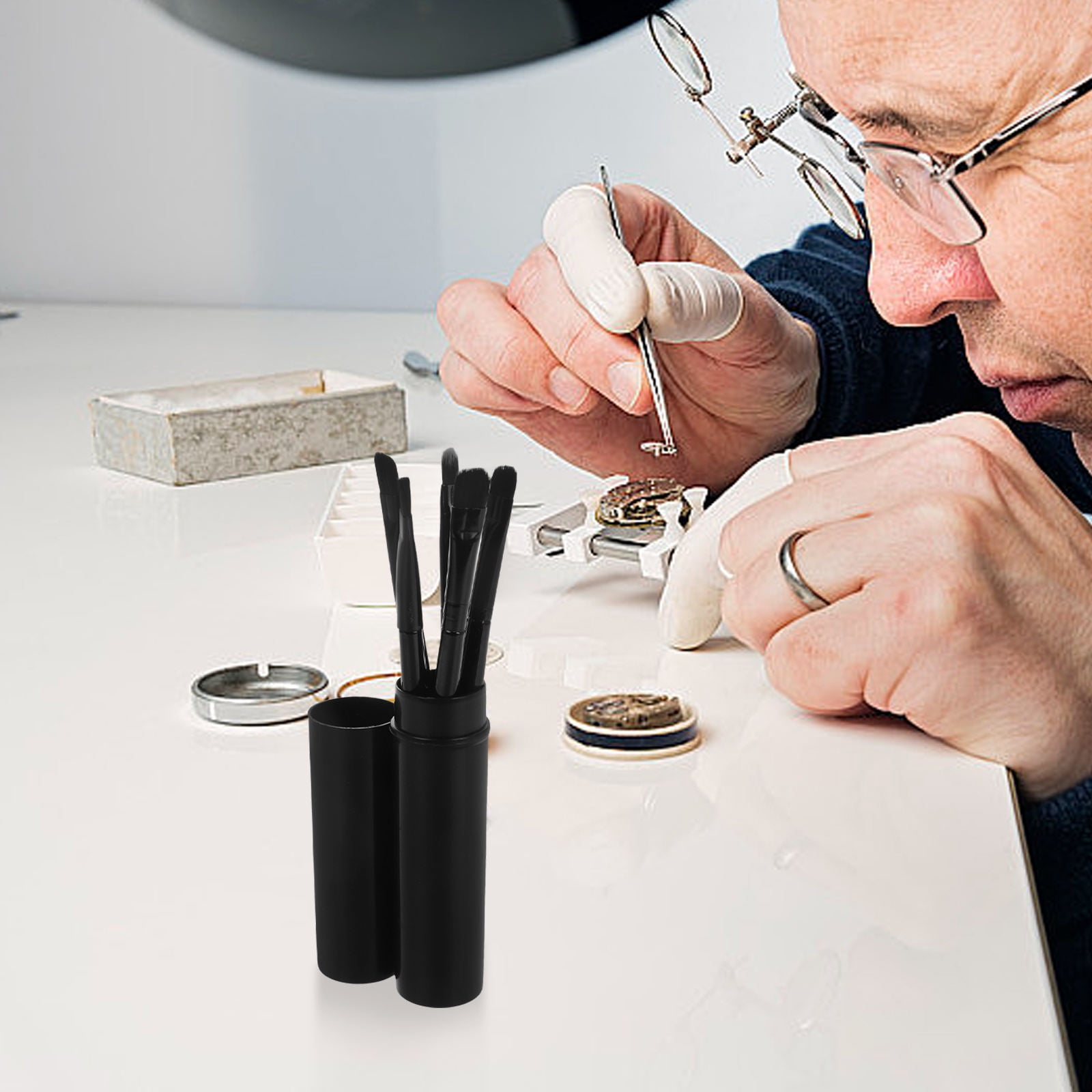 HEMOTON Watch Cleaning Brush Set With 5 Brushes Storage Box Watch ...